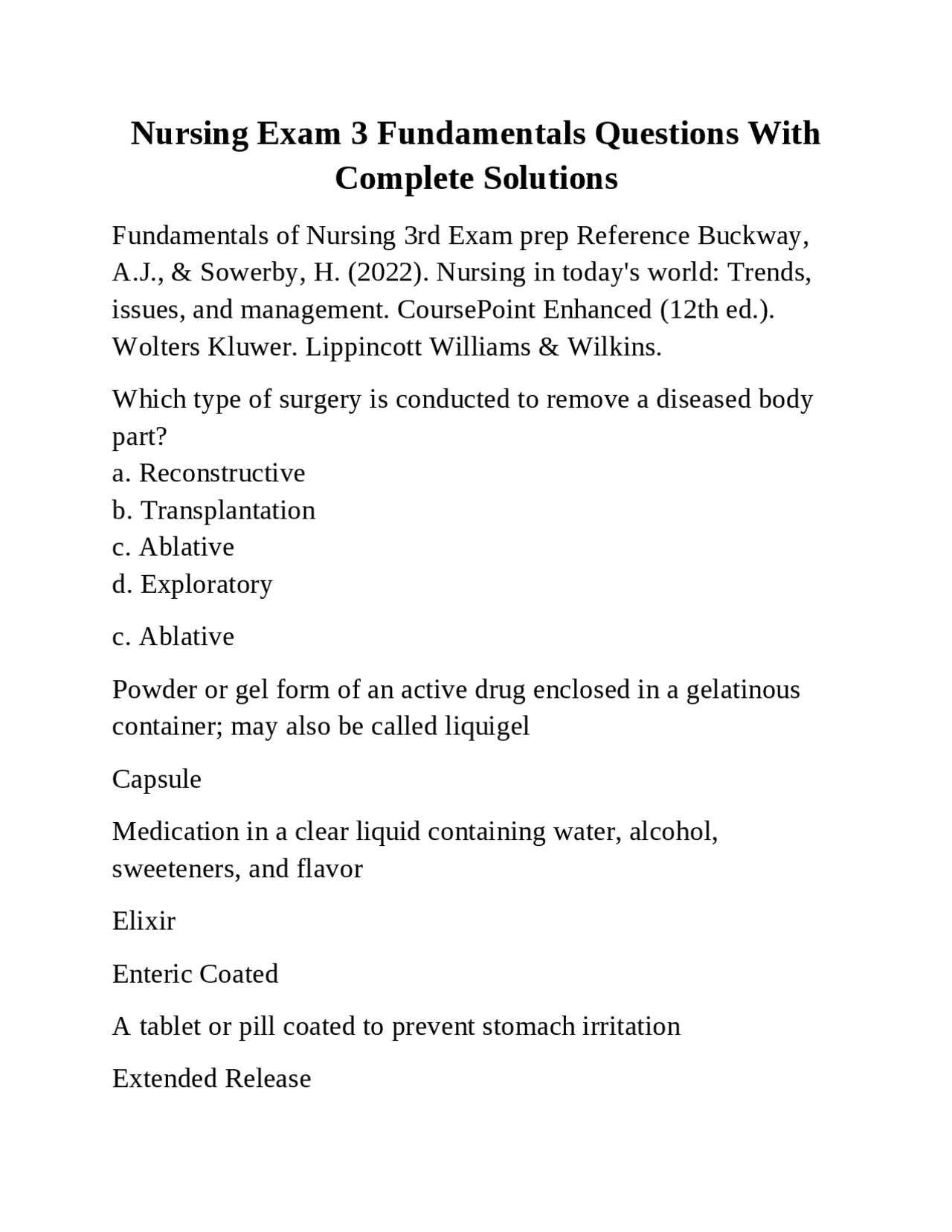 Nursing Exam 3 Fundamentals Questions With Complete Solutions | Exams Nursing | Docsity