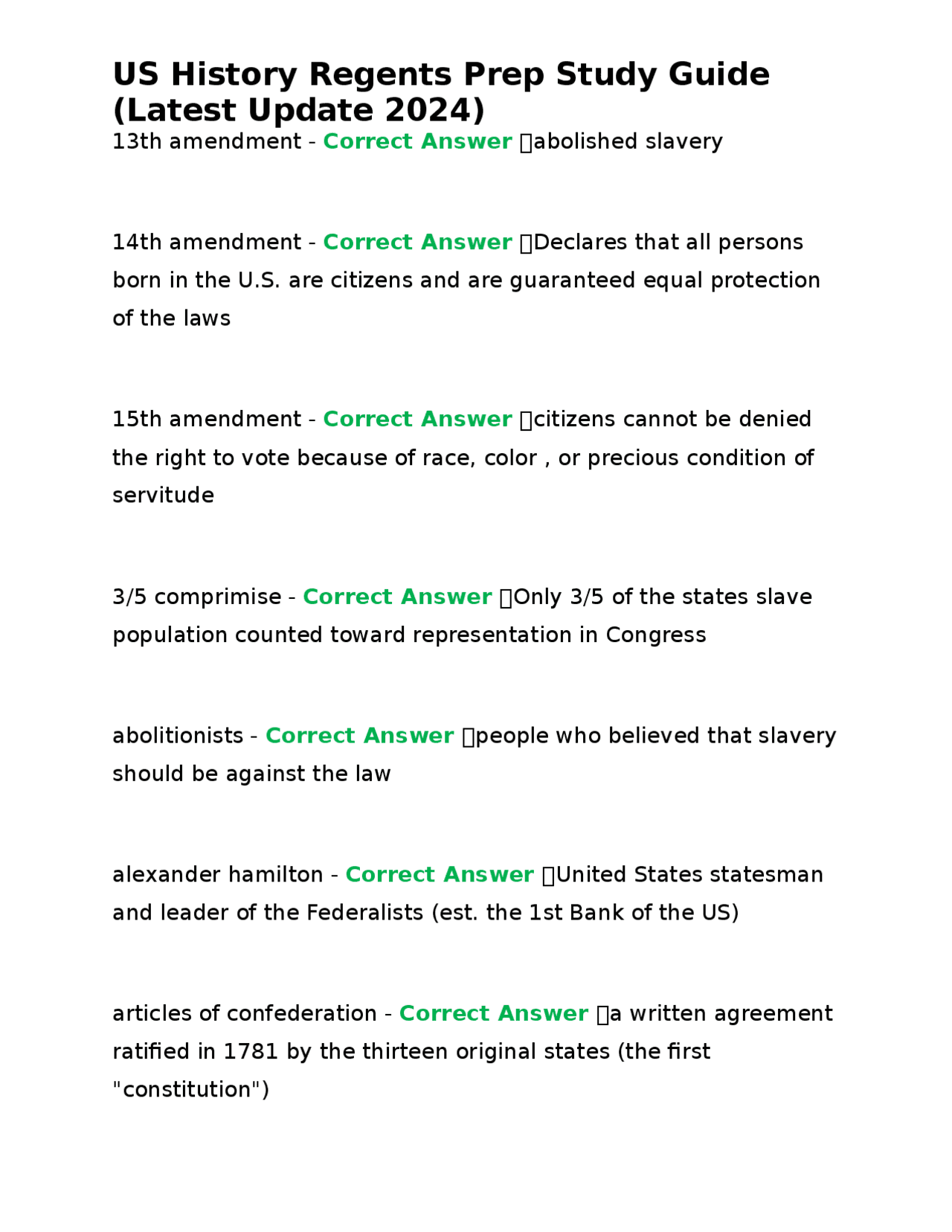 US History Regents Prep Study Guide | Exams Nursing | Docsity