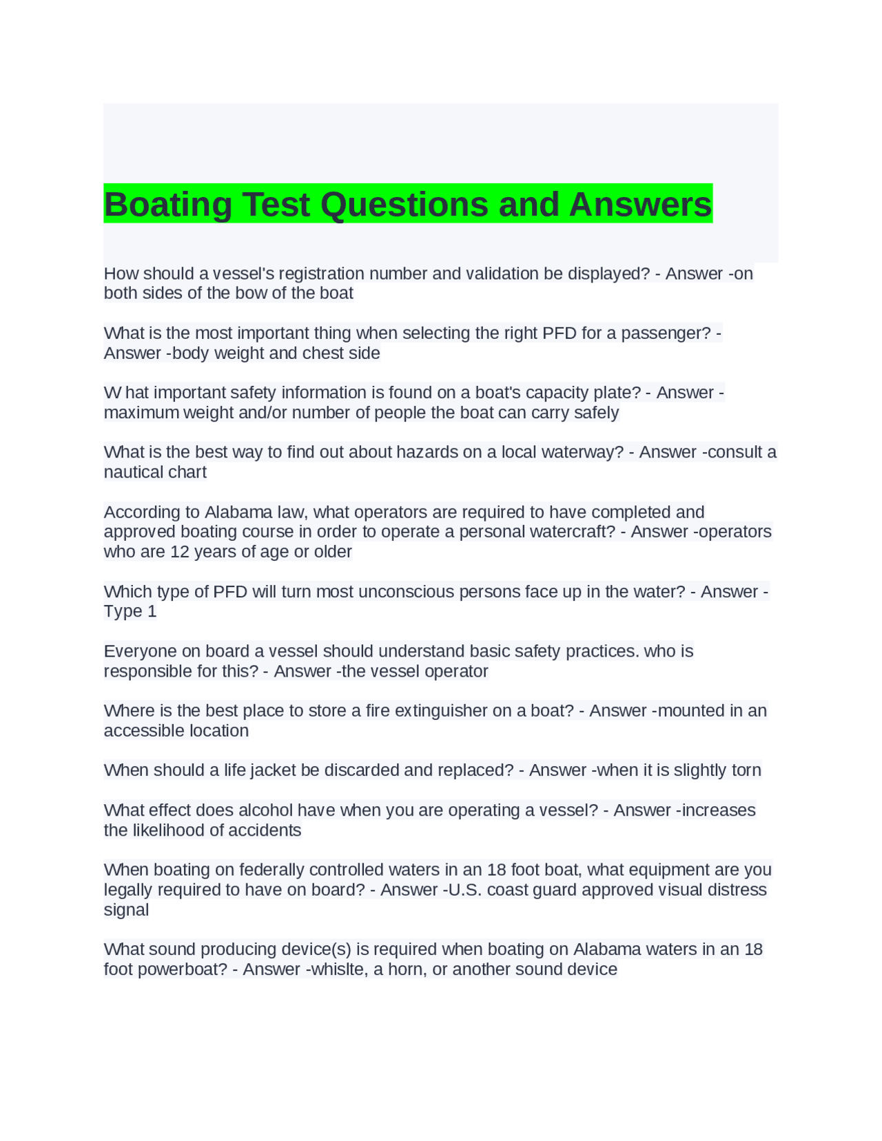 Boating Safety Test: Questions and Answers | Exams Advanced Education ...