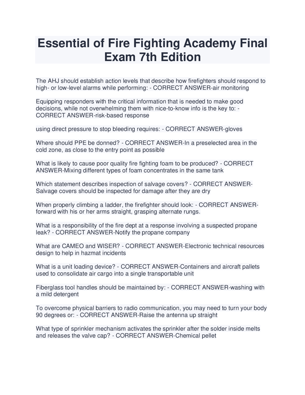 Essential of Fire Fighting Academy Final Exam 7th Edition | Exams ...