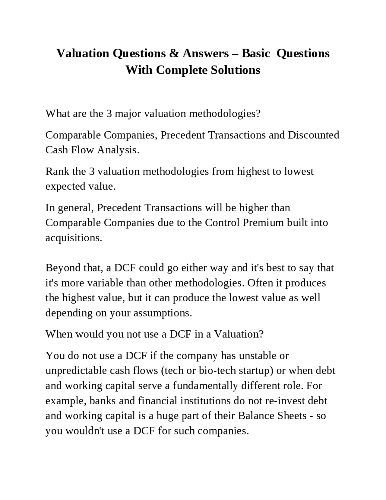 Valuation Questions & Answers – Basic Questions With Complete Solutions ...