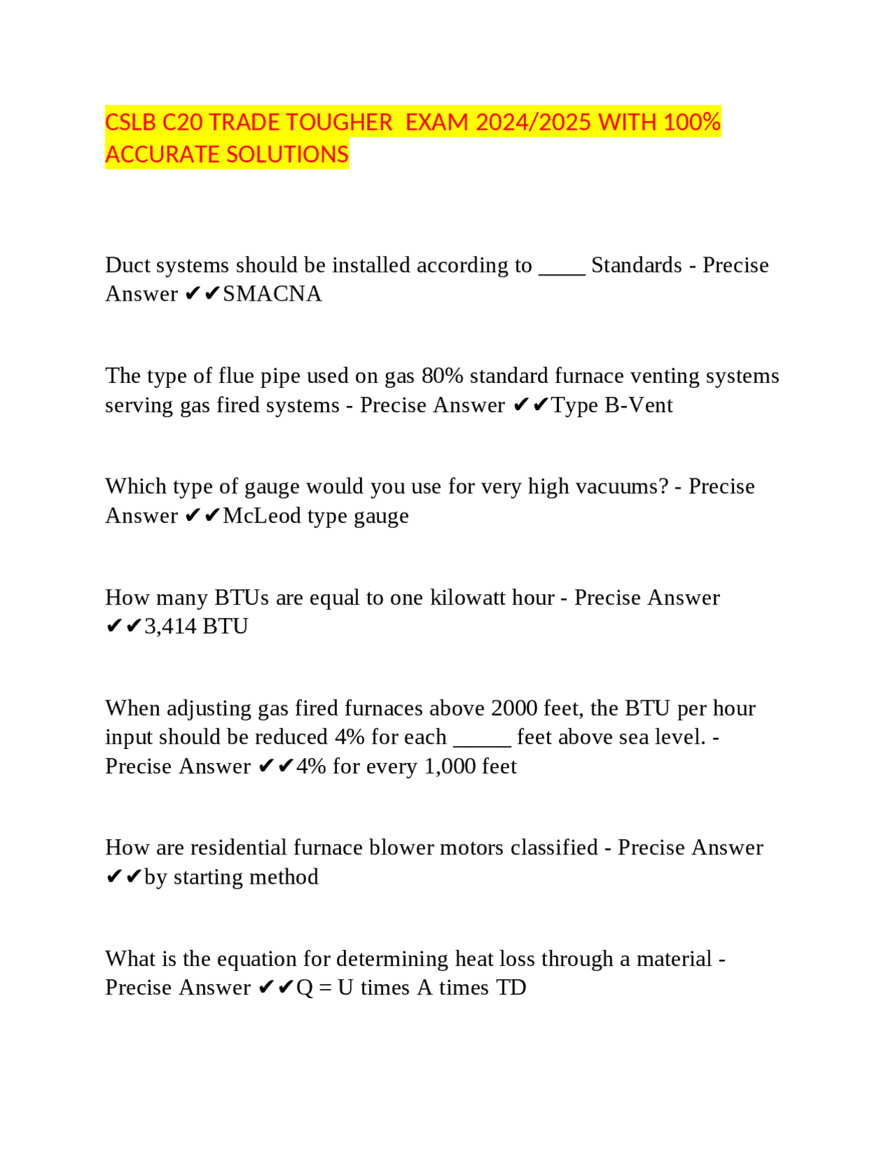 CSLB C20 Trade Tougher Exam 2024/2025 with 100% Accurate Solutions ...