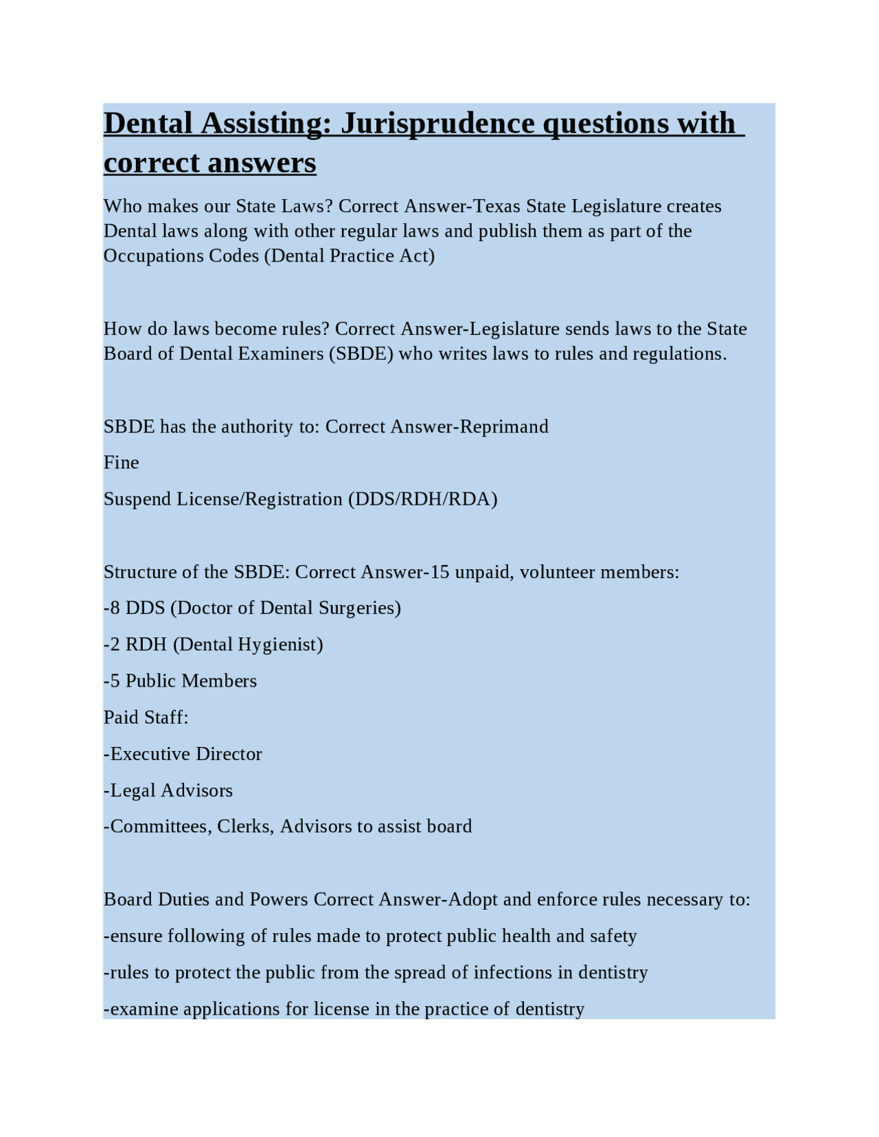 Dental Assisting: Jurisprudence questions with correct answers | Exams ...