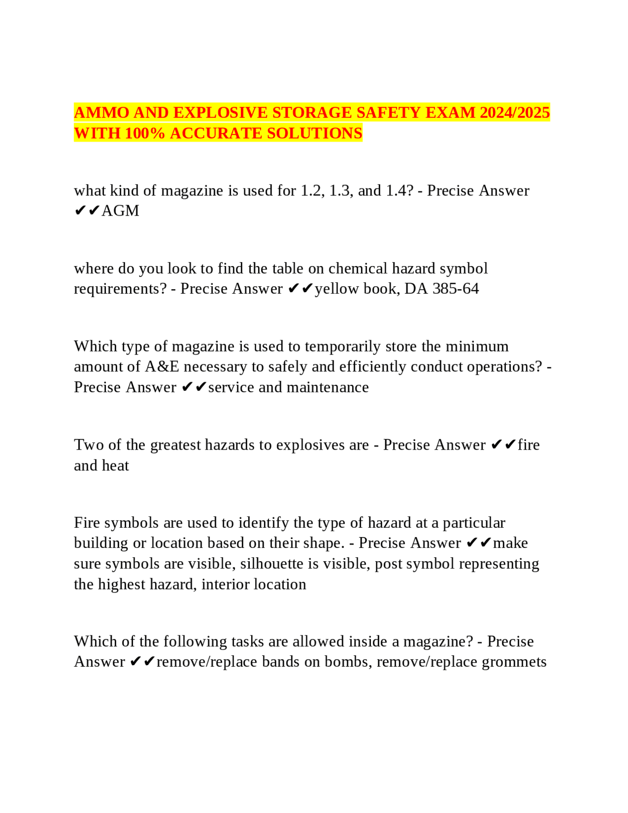 Ammunition and Explosive Storage Safety Exam 2024/2025 | Exams Nursing ...