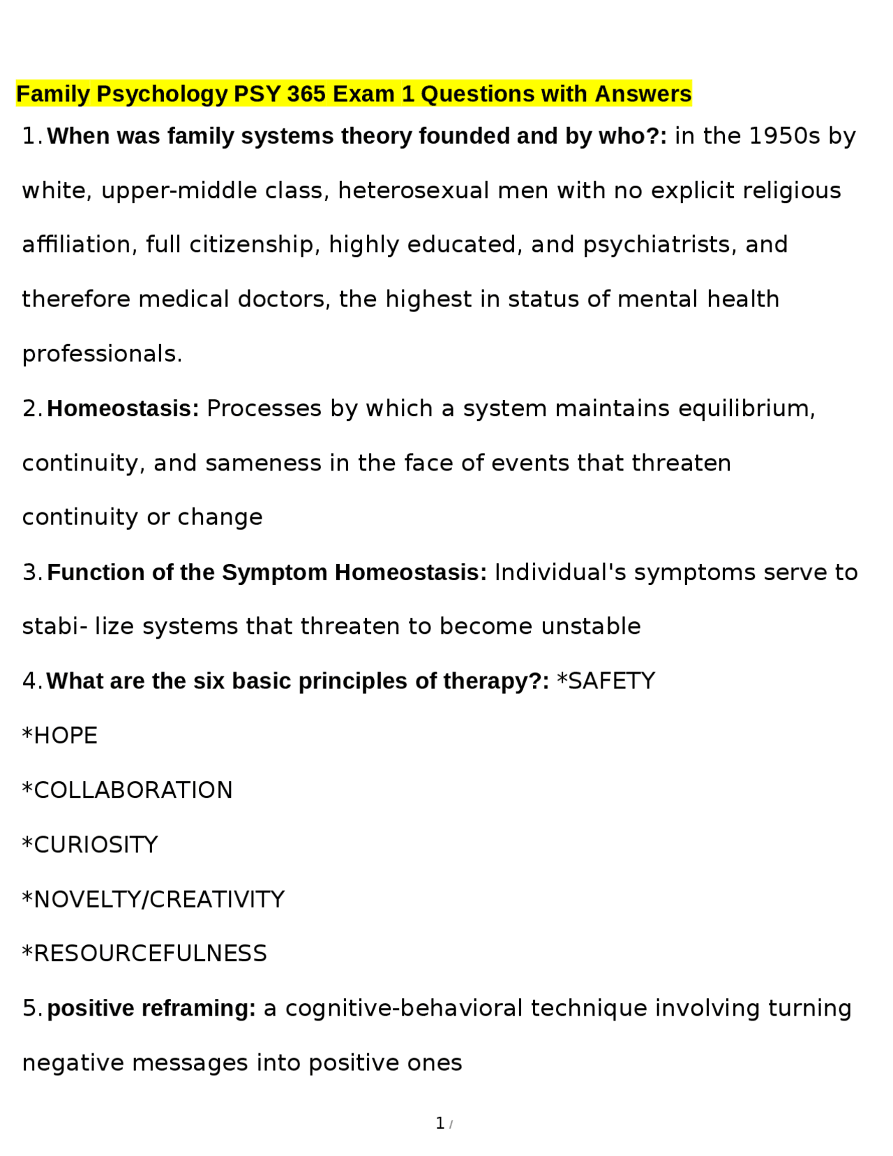 Family Psychology PSY 365 Exam 1 Questions with Answers | Exams Family ...