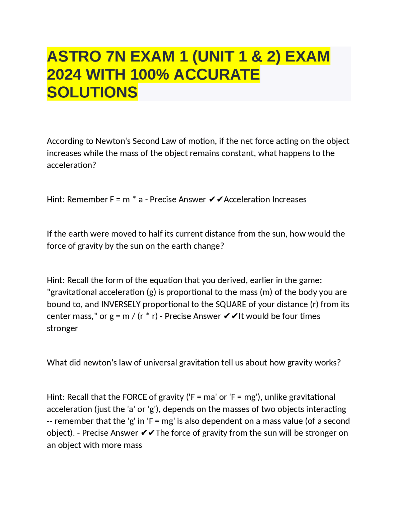 ASTRO 7N EXAM 1 (UNIT 1 & 2) EXAM 2024 WITH 100% ACCURATE SOLUTIONS ...