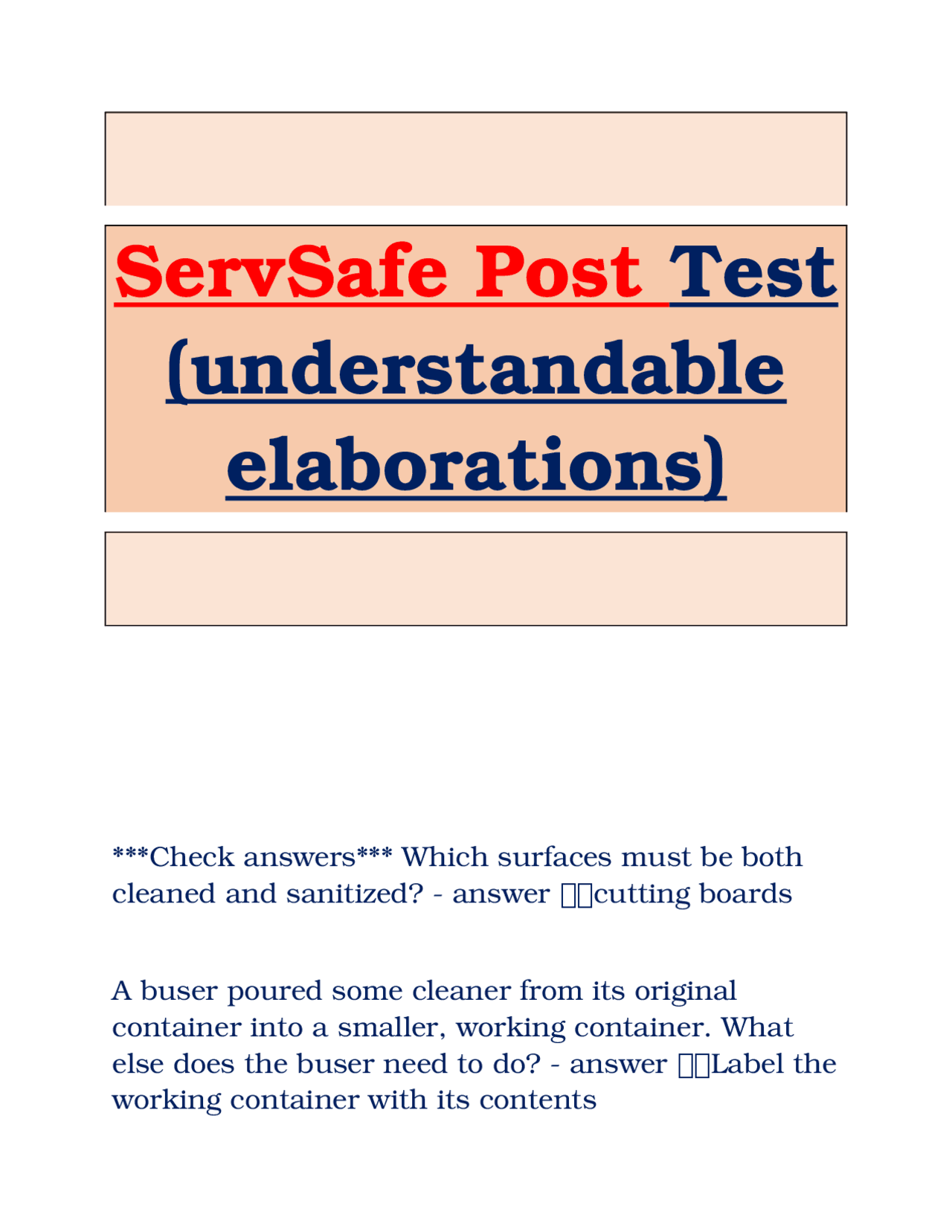 ServSafe Post Test (understandable elaborations) | Exams Nursing | Docsity