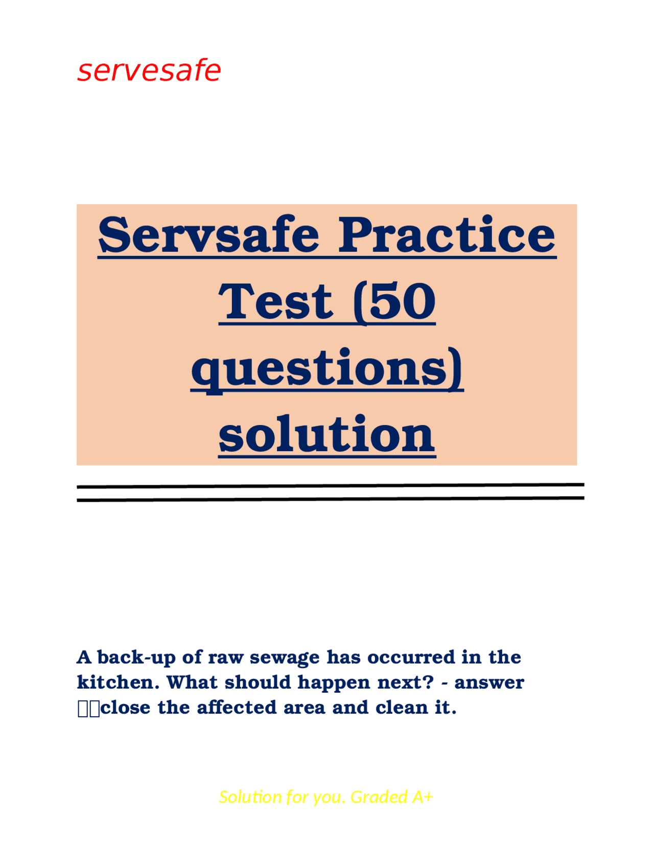 Servsafe Practice Test (50 questions) solution | Exams Nursing | Docsity