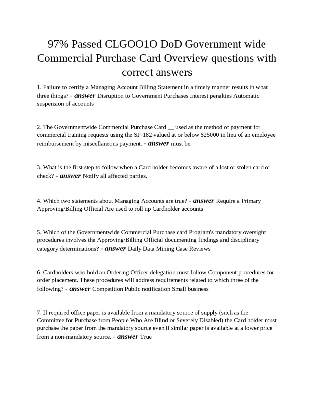 97% Passed CLGOO1O DoD Government wide Commercial Purchase Card ...