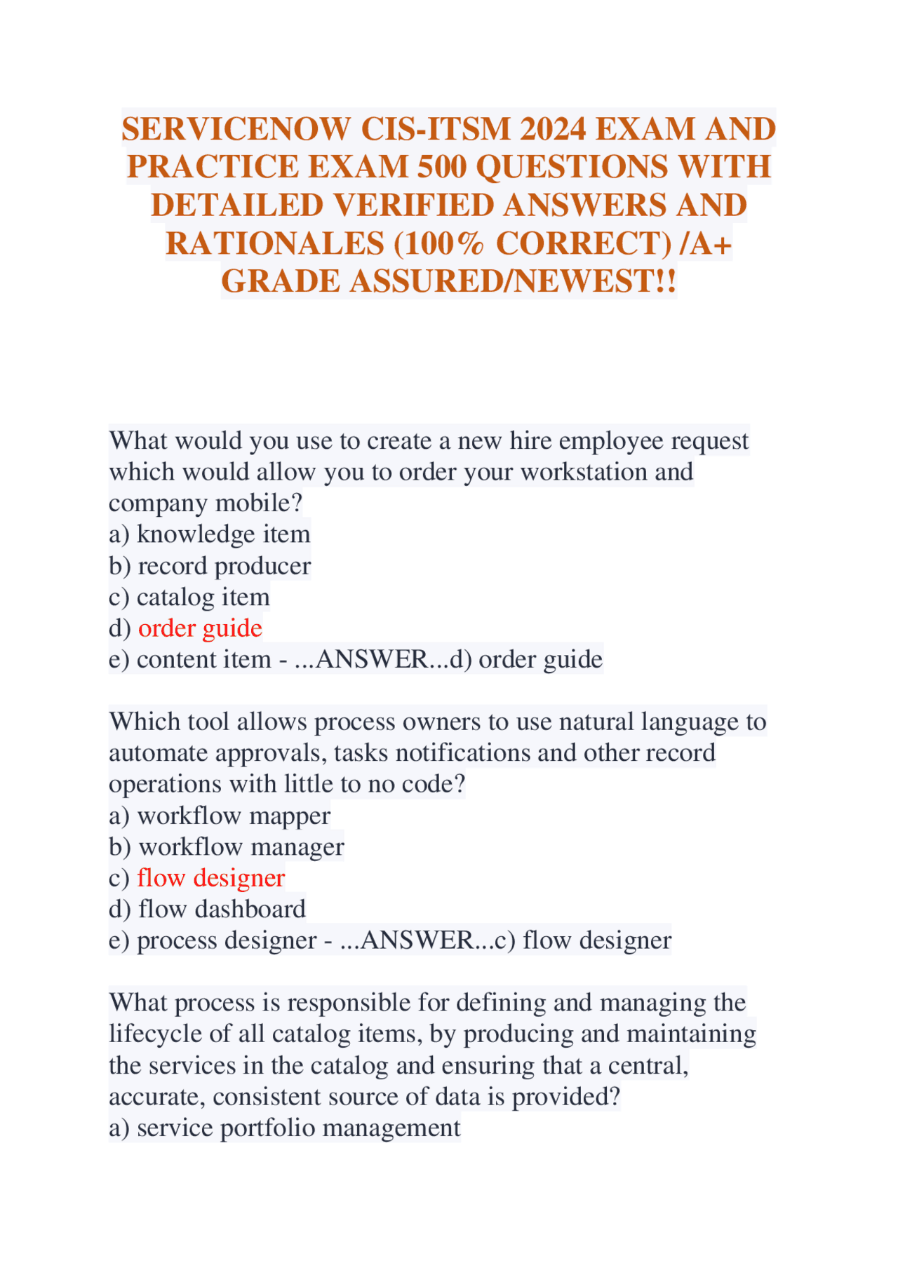 SERVICENOW CIS-ITSM 2024 EXAM AND PRACTICE EXAM 500 QUESTIONS WITH ...