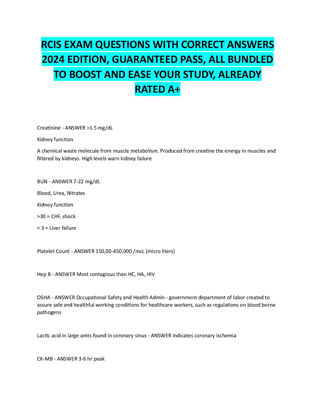 RCIS EXAM QUESTIONS WITH CORRECT ANSWERS 2024 EDITION, GUARANTEED PASS ...