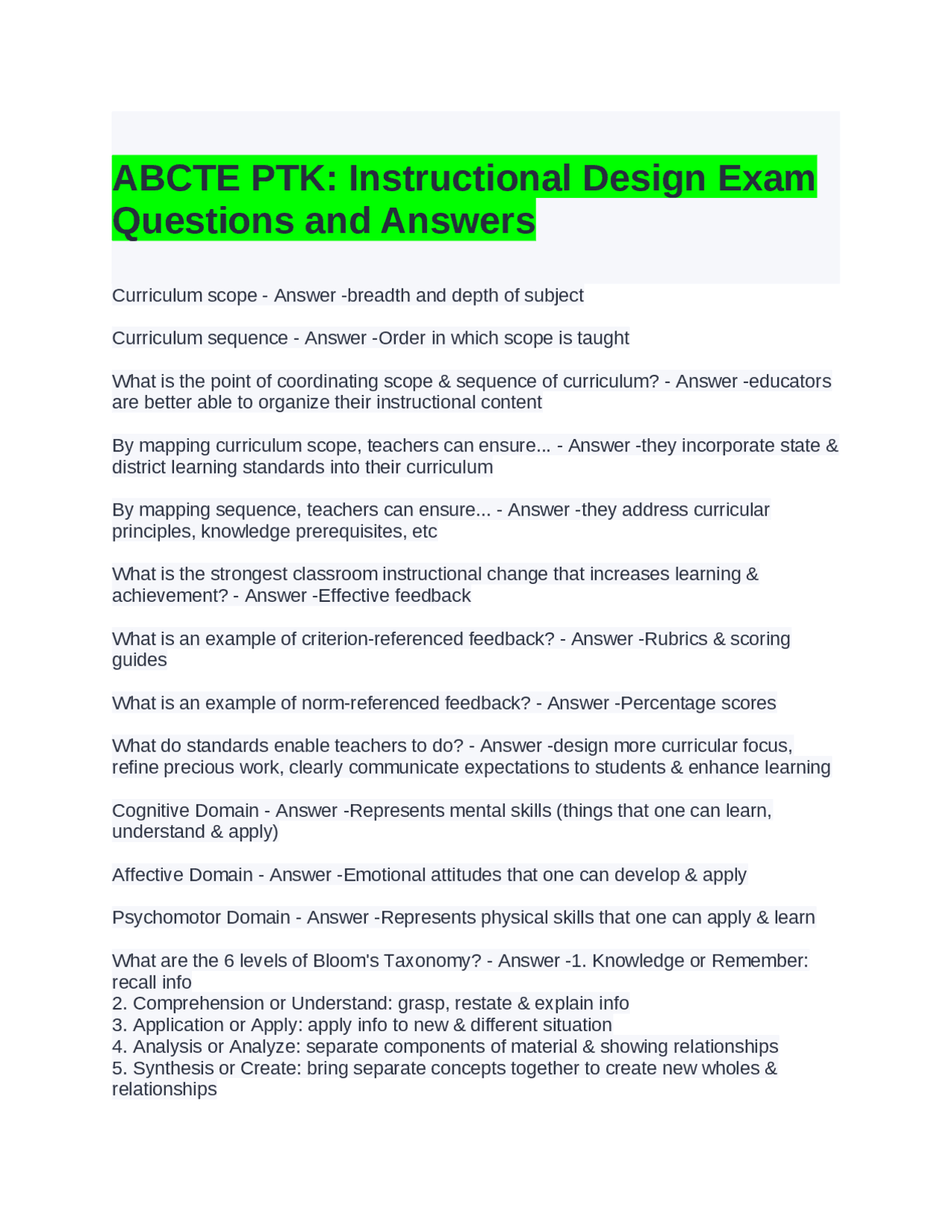 Instructional Design Exam: Curriculum, Instruction, and Assessment ...
