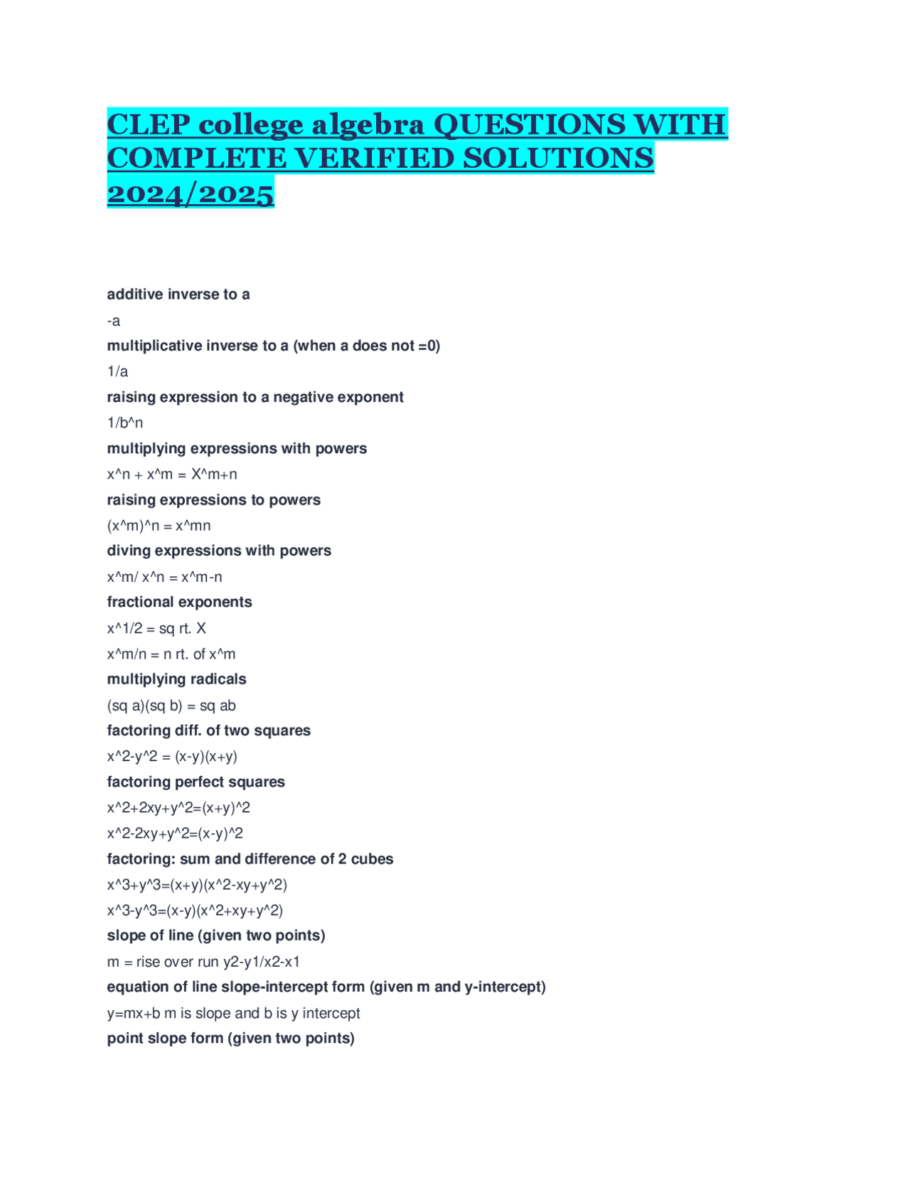 CLEP College Algebra: Comprehensive Review and Practice | Exams Algebra ...