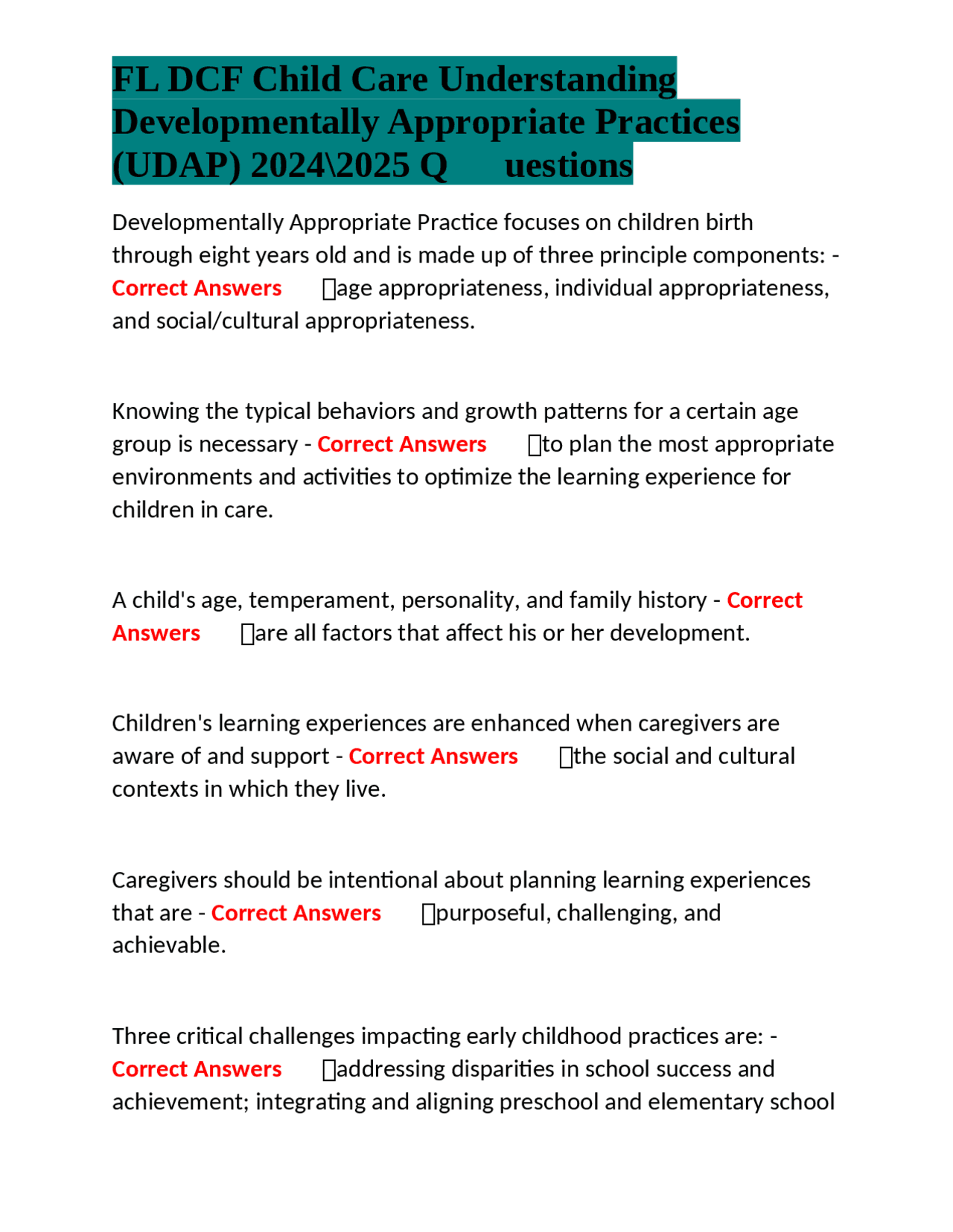 FL DCF Child Care Understanding Developmentally Appropriate Practices (UDAP) 2024\2025 Q u ...