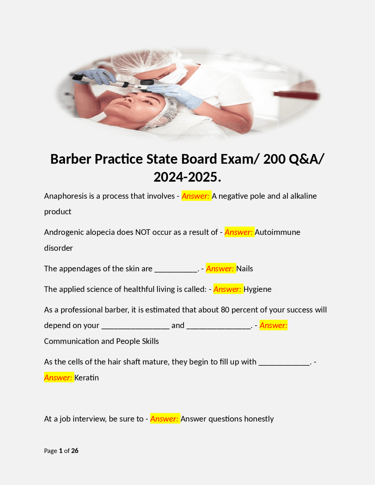 Barber Practice State Board Exam/ 200 Q&A/ 2024-2025. | Exams ...