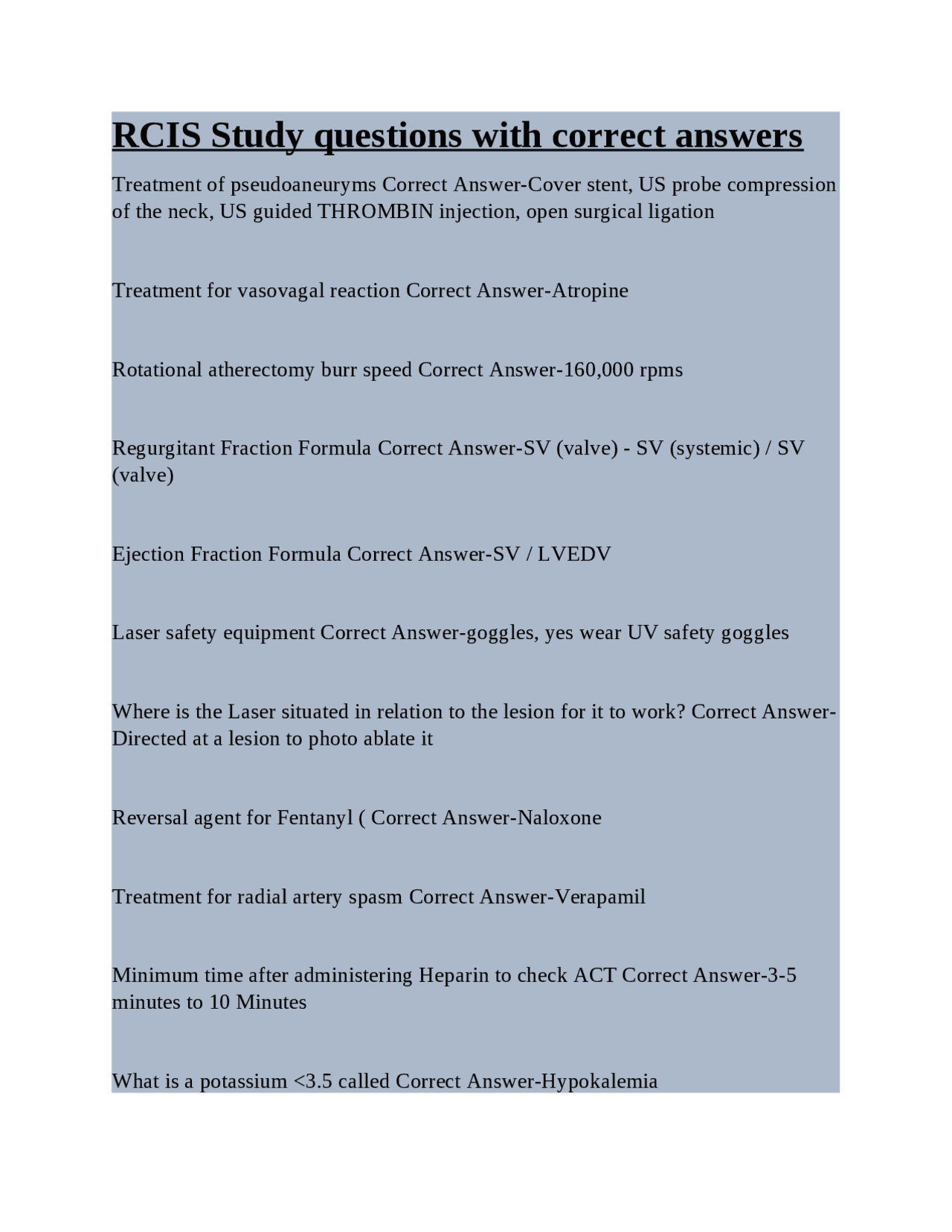 RCIS Study questions with correct answers | Exams Nursing | Docsity