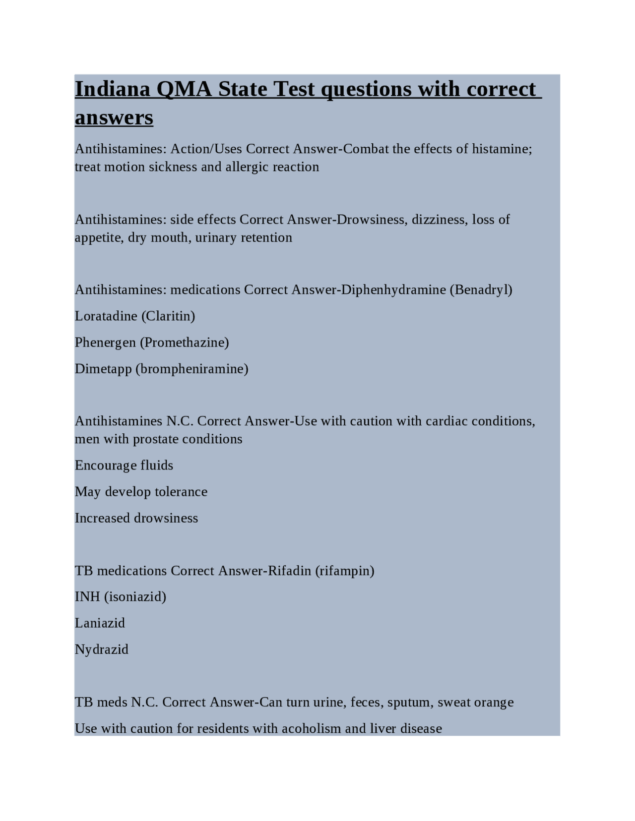 Indiana QMA State Test questions with correct answers | Exams Nursing ...