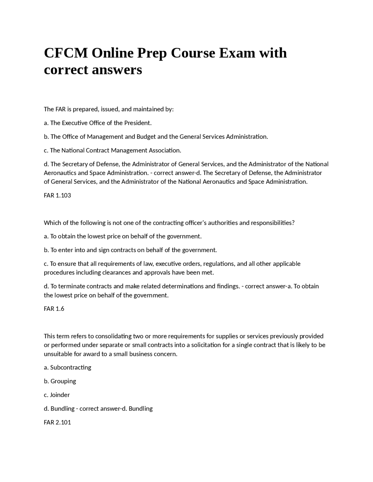 CFCM Online Prep Course Exam with correct answers. | Exams Business ...
