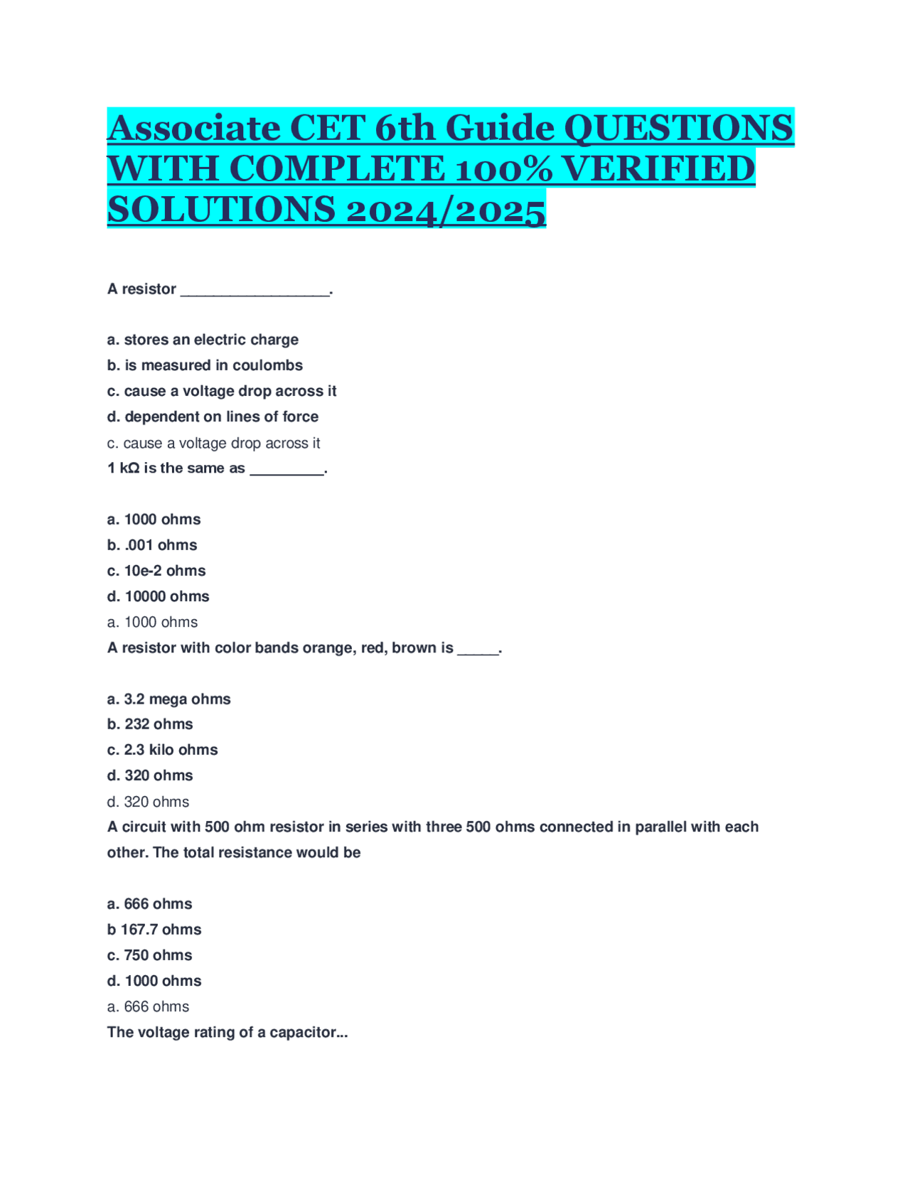 Associate CET 6th Guide QUESTIONS WITH COMPLETE 100% VERIFIED SOLUTIONS ...