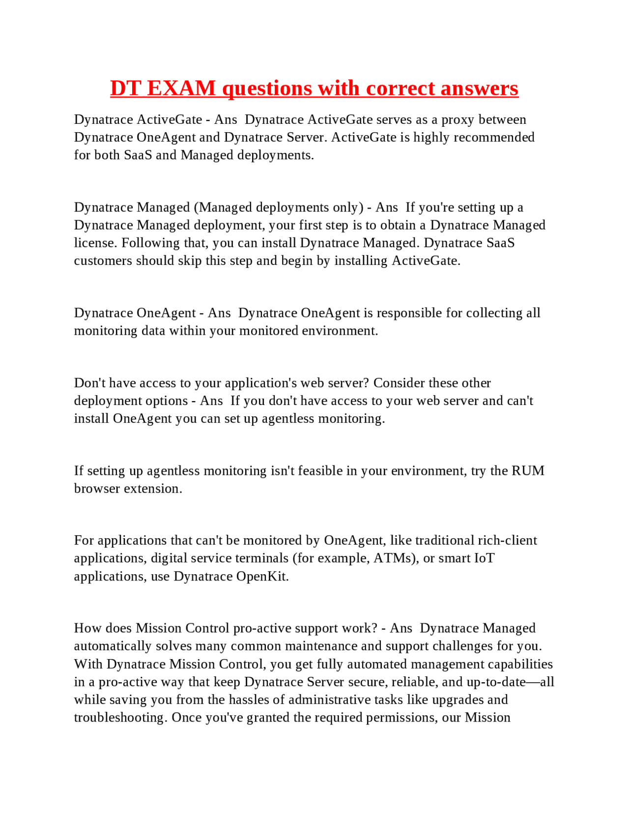 DT EXAM questions with correct answers | Exams Law | Docsity