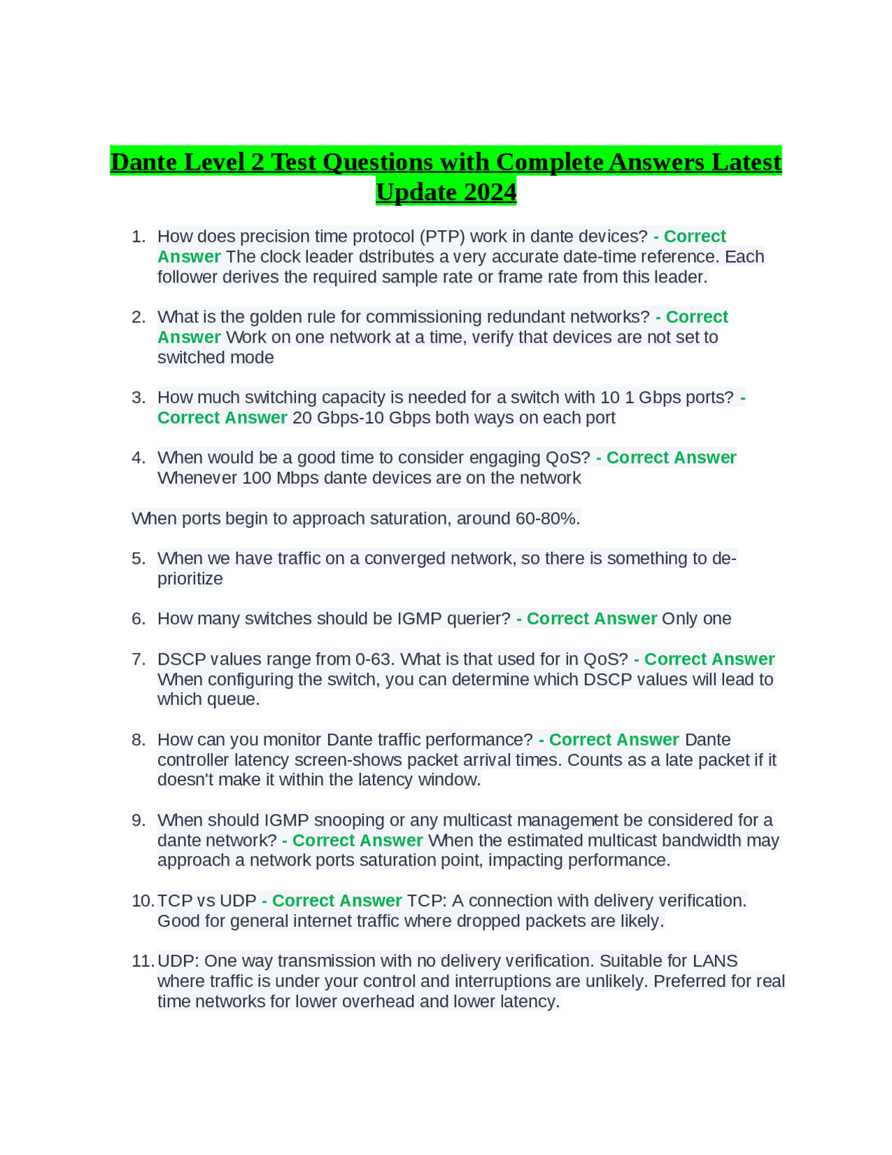 Dante Level 2 Test Questions with Complete Answers Latest Update 2024 ...
