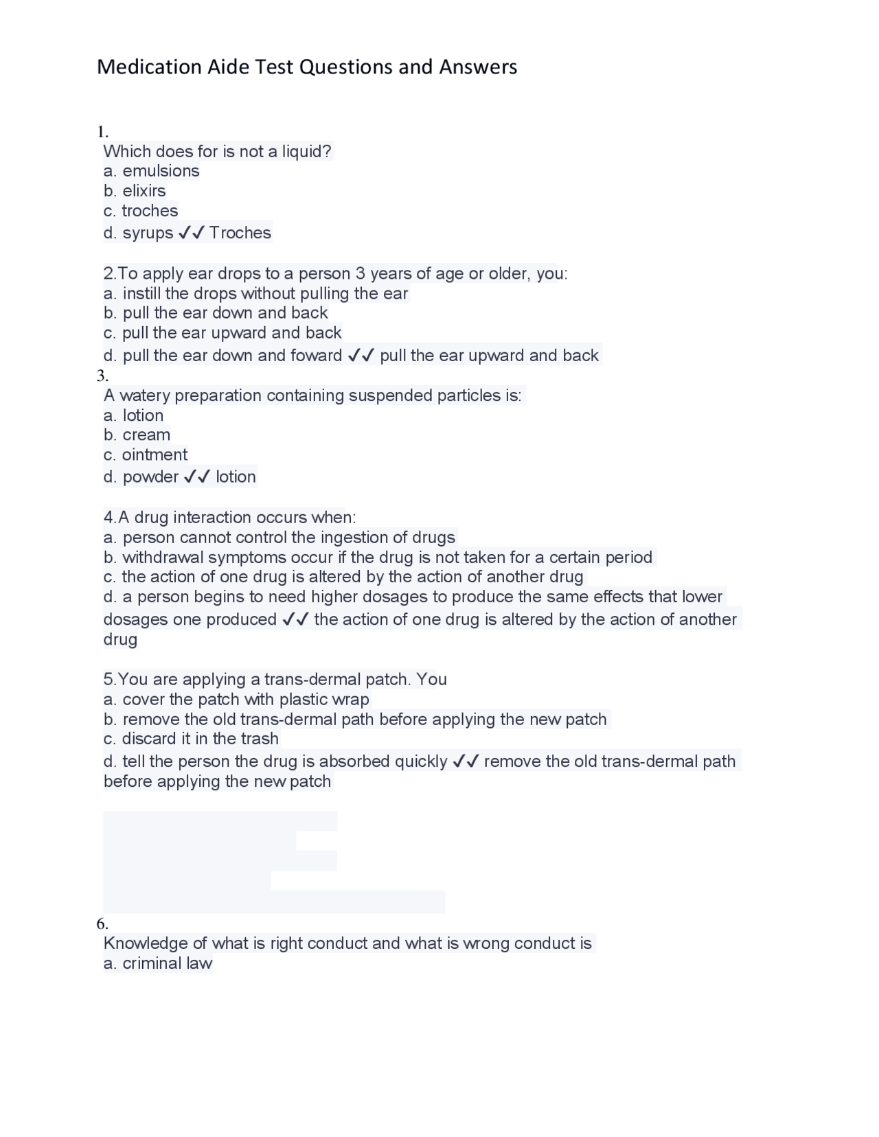 Medication Aide Test Questions and Answers! 100% CORRECT ANSWERS ...