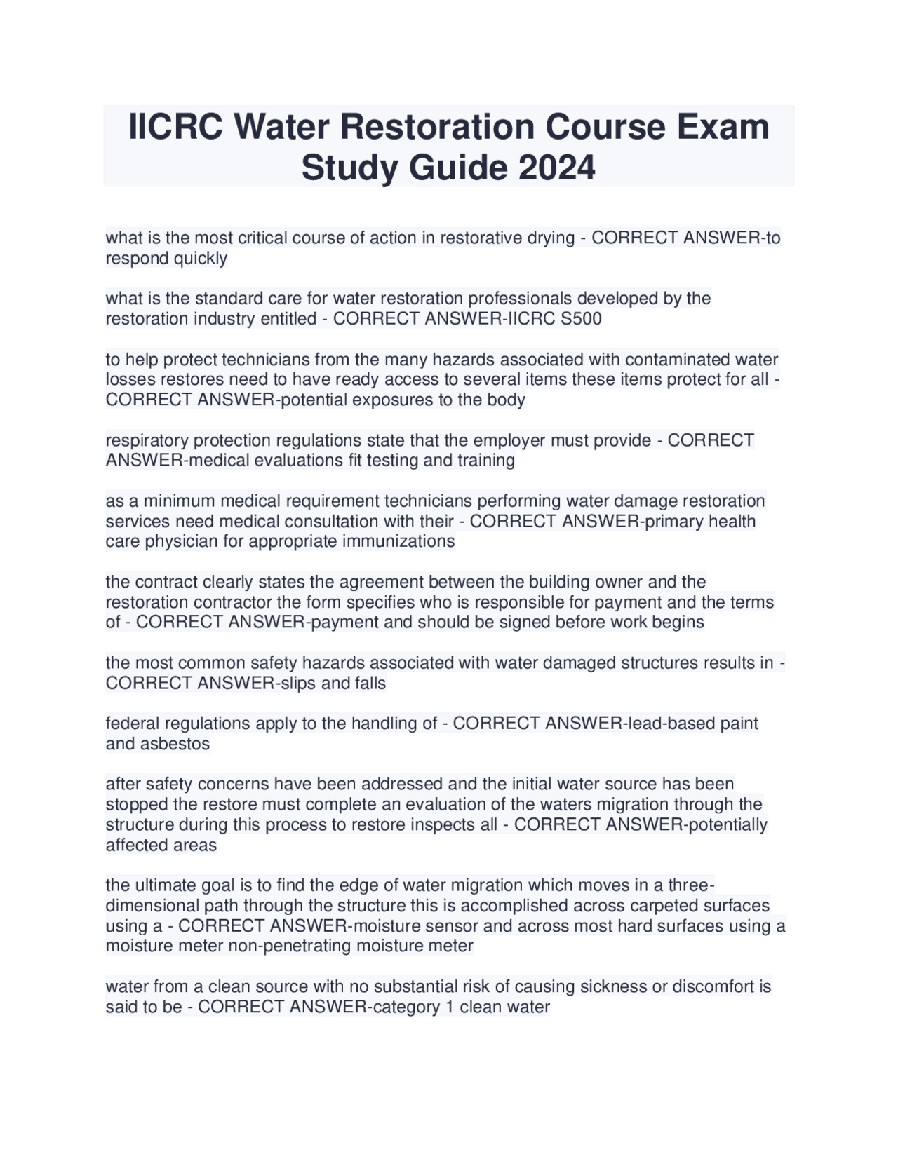 IICRC Water Restoration Course Exam Study Guide 2024 | Exams Water and ...