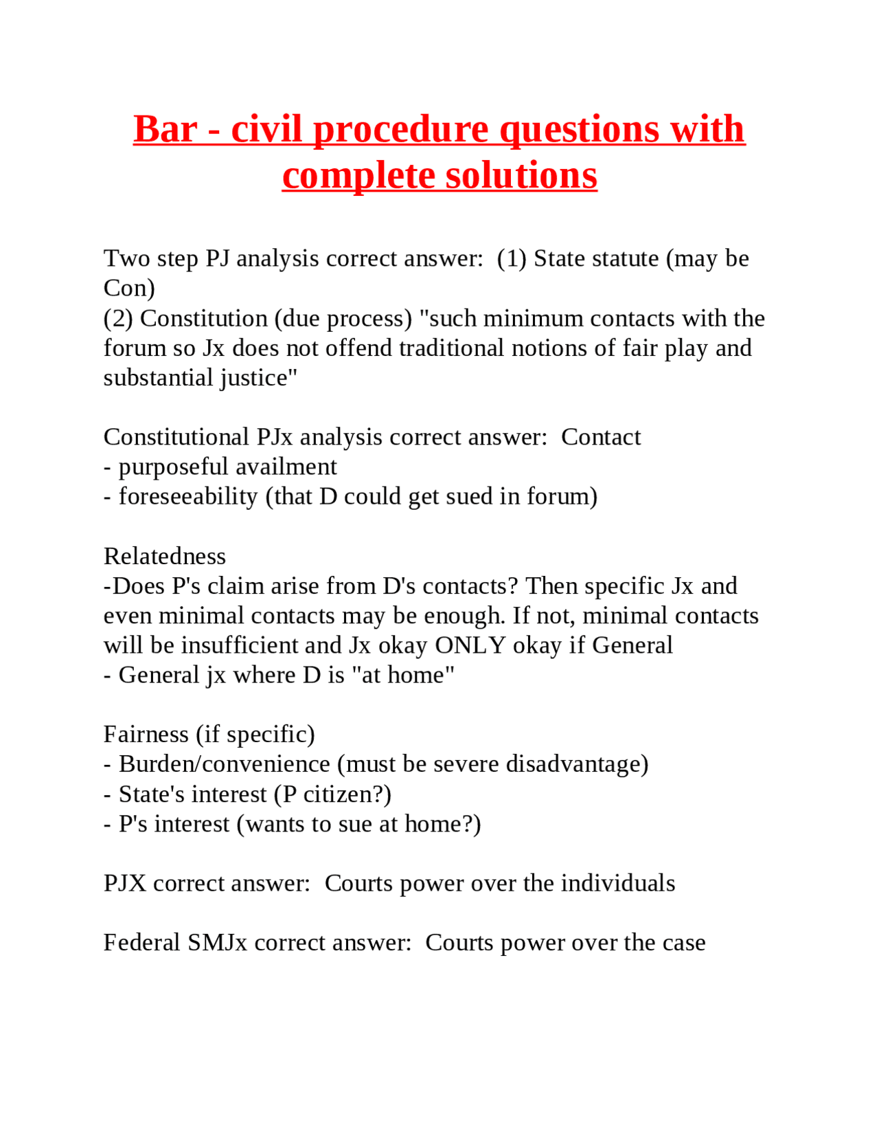 Civil Procedure Questions and Solutions | Exams Nursing | Docsity