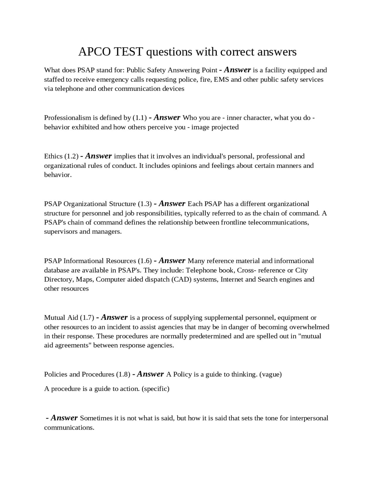 APCO TEST questions with correct answers | Exams Advanced Education ...