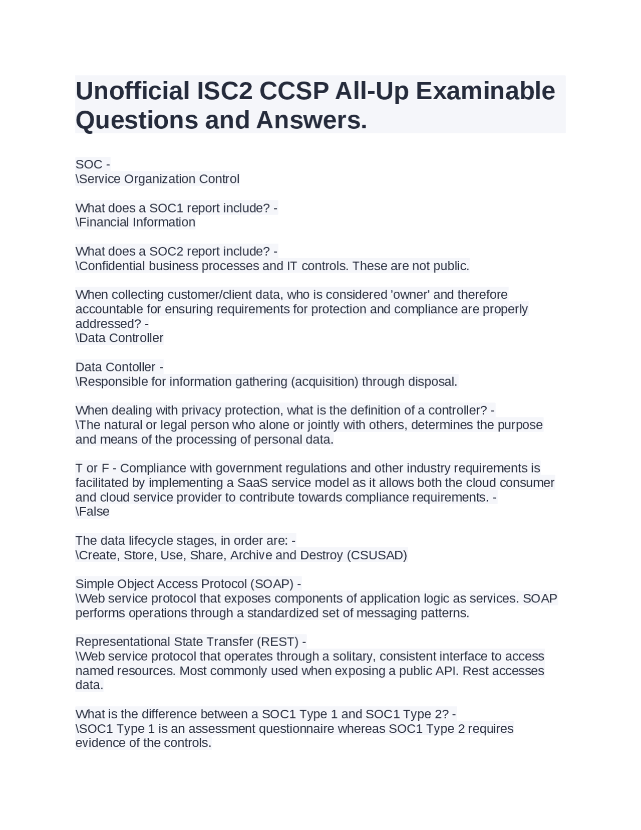 Unofficial ISC2 CCSP All-Up Examinable Questions and Answers | Exams ...