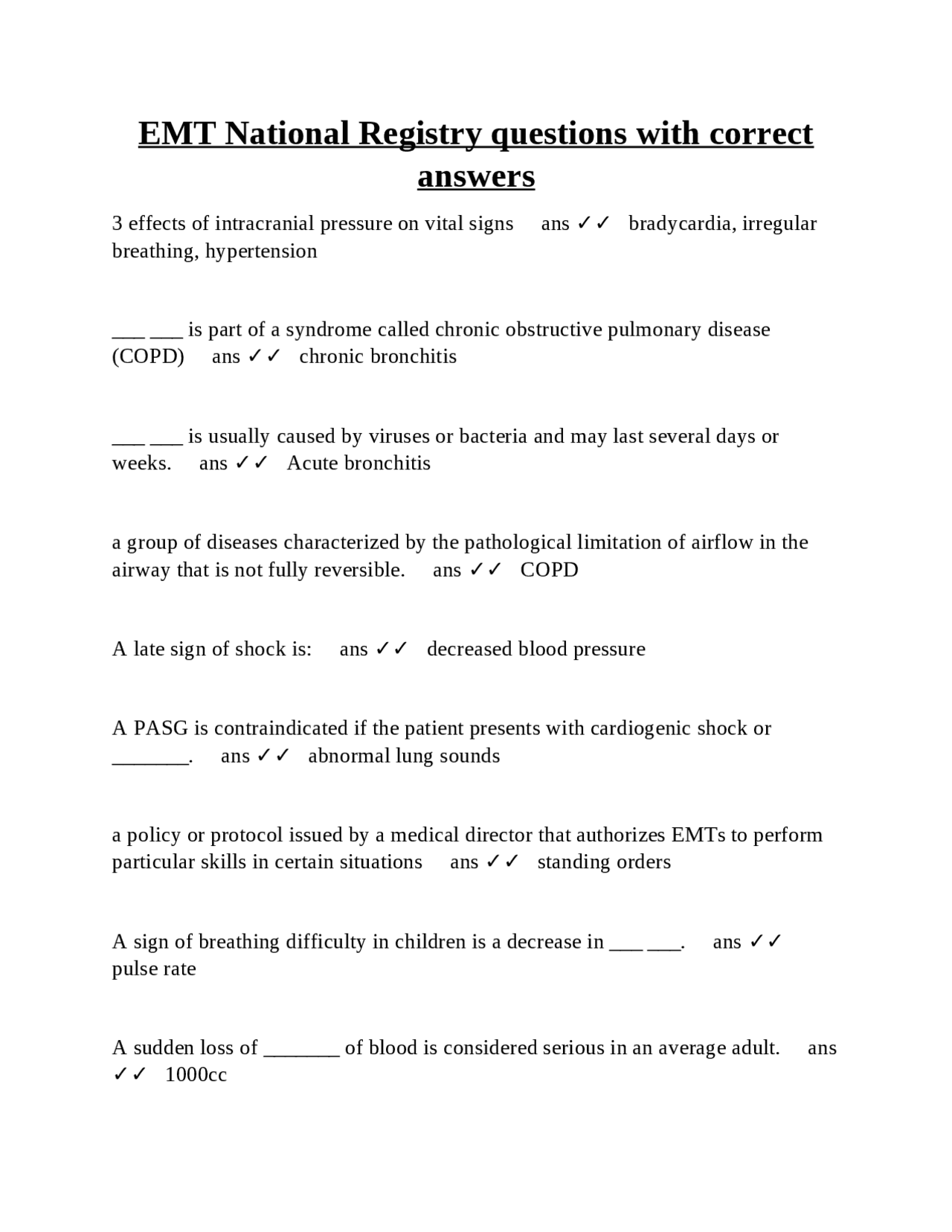 EMT National Registry questions with correct answers | Exams Nursing ...