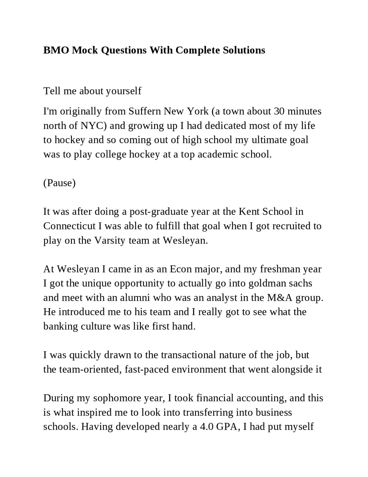 BMO Mock Questions With Complete Solutions | Exams Nursing | Docsity