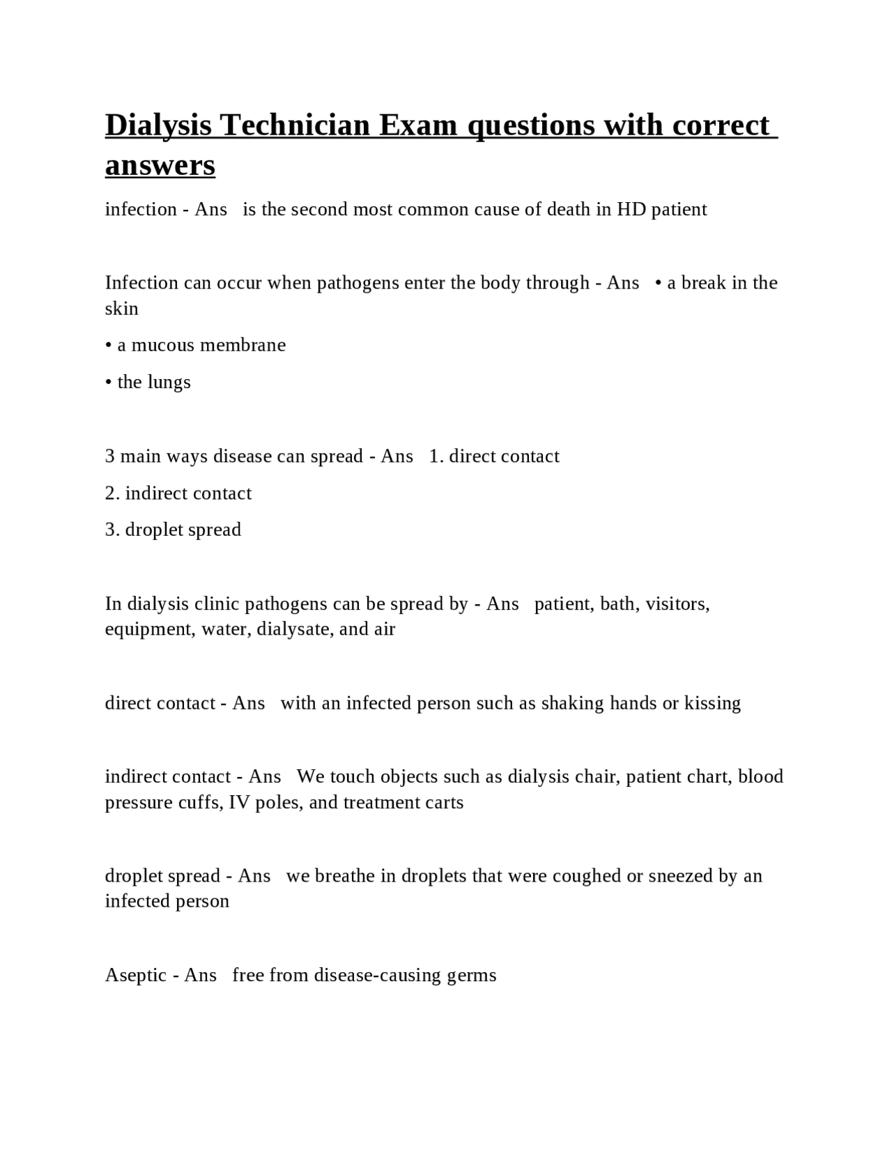 Dialysis Technician Exam questions with correct answers | Exams Nursing ...