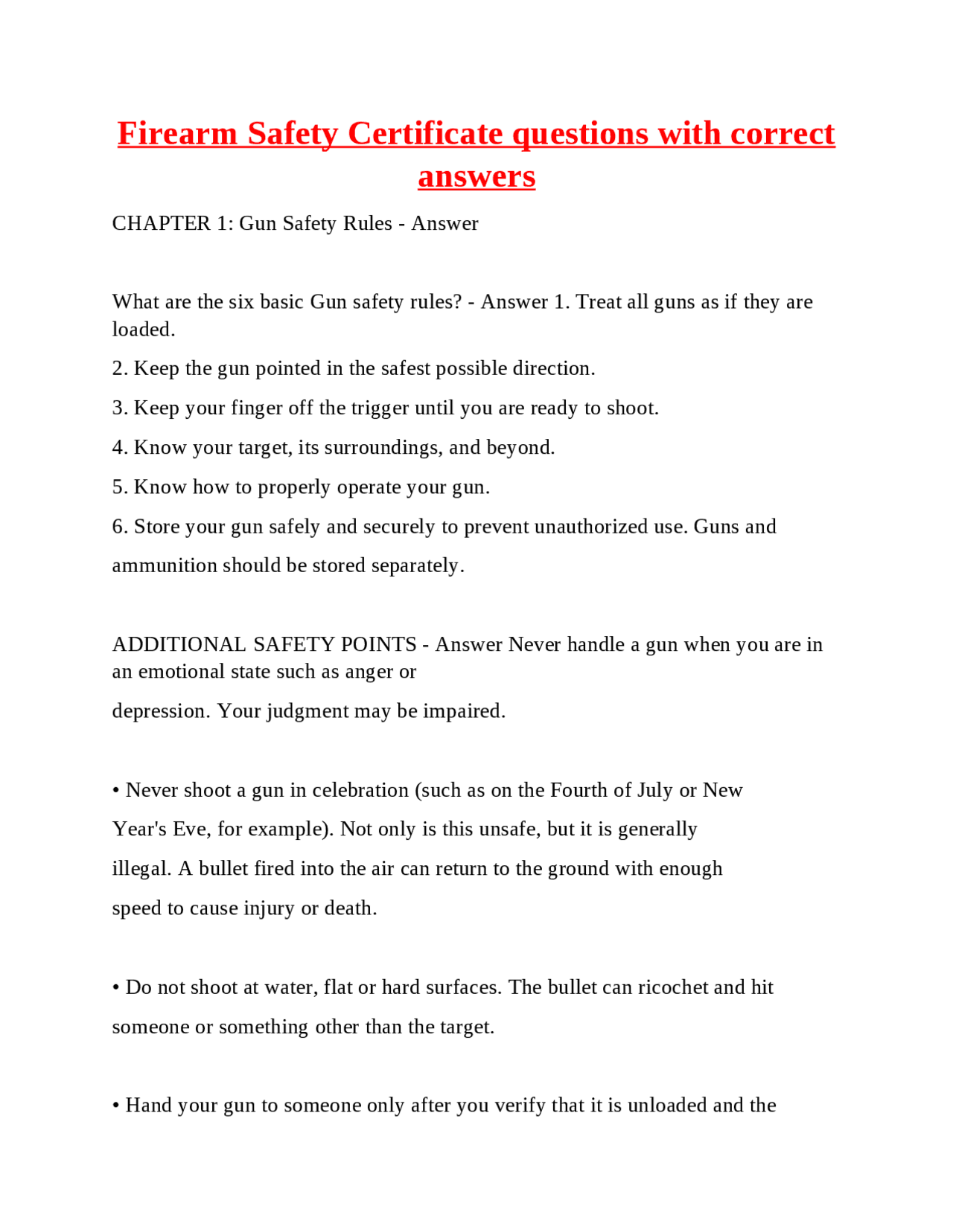 Firearm Safety Certificate questions with correct answers | Exams ...