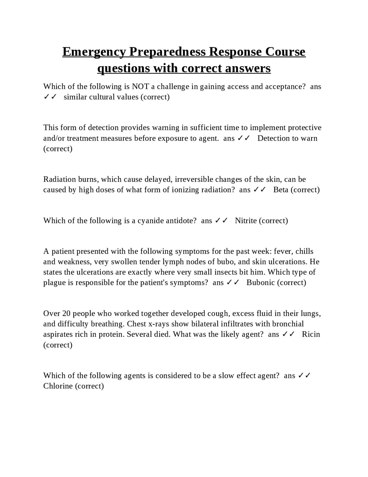 Emergency Preparedness Response Course questions with correct answers ...