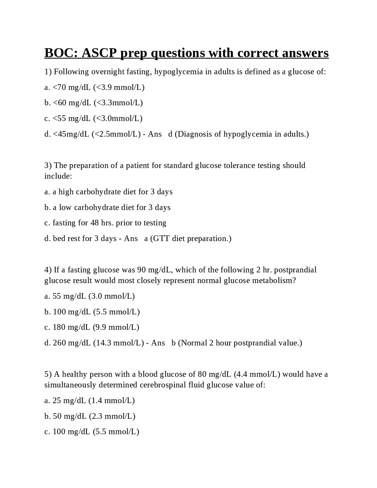 BOC: ASCP prep questions with correct answers | Exams Nursing | Docsity
