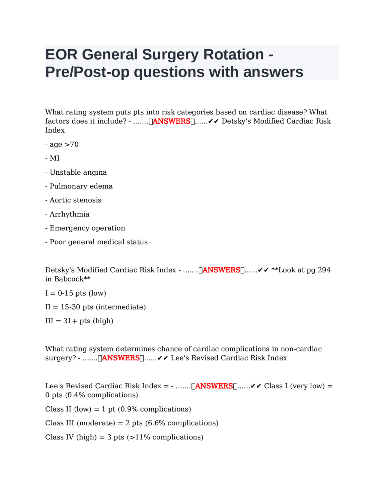 EOR General Surgery Rotation - Pre/Post-op questions with answers ...