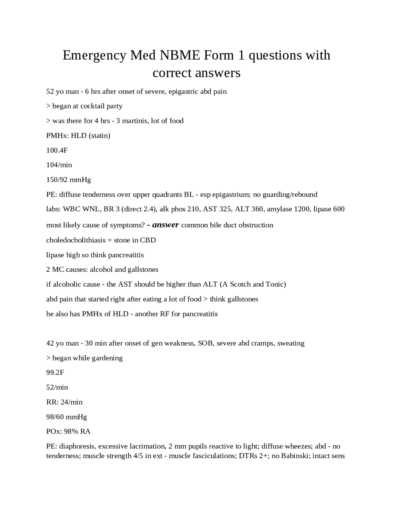 Emergency Med NBME Form 1 questions with correct answers | Exams ...