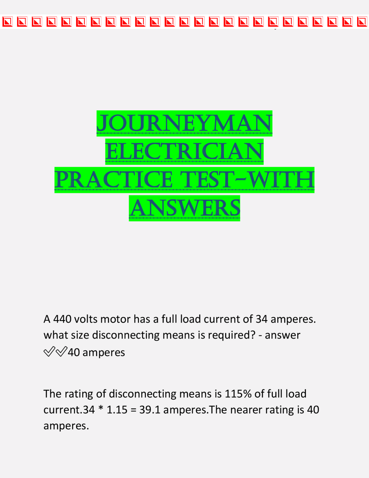Electrician Practice Test with Answers | Exams Nursing | Docsity