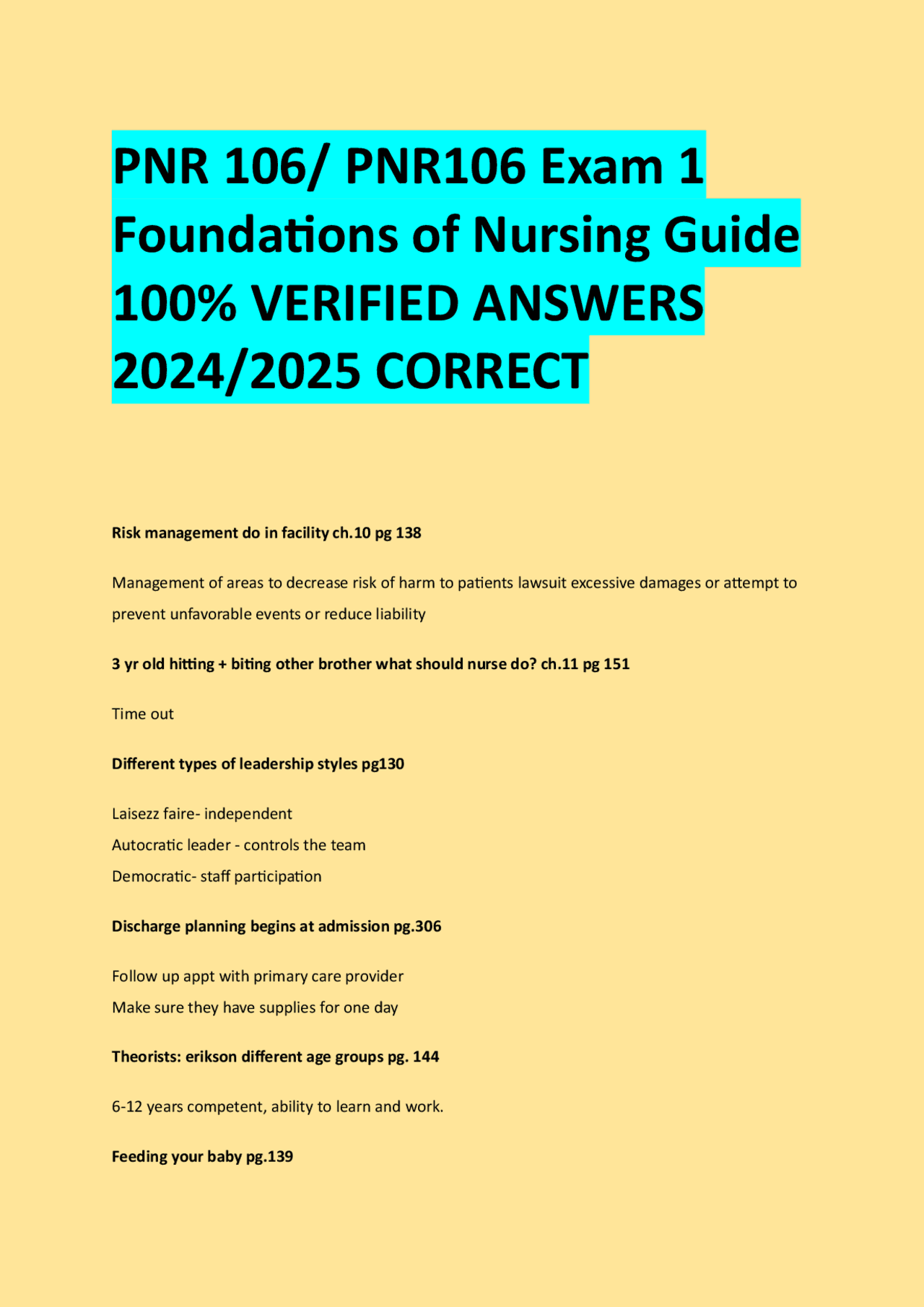 PNR 106/ PNR106 Exam 1 Foundations of Nursing Guide 100% VERIFIED ...