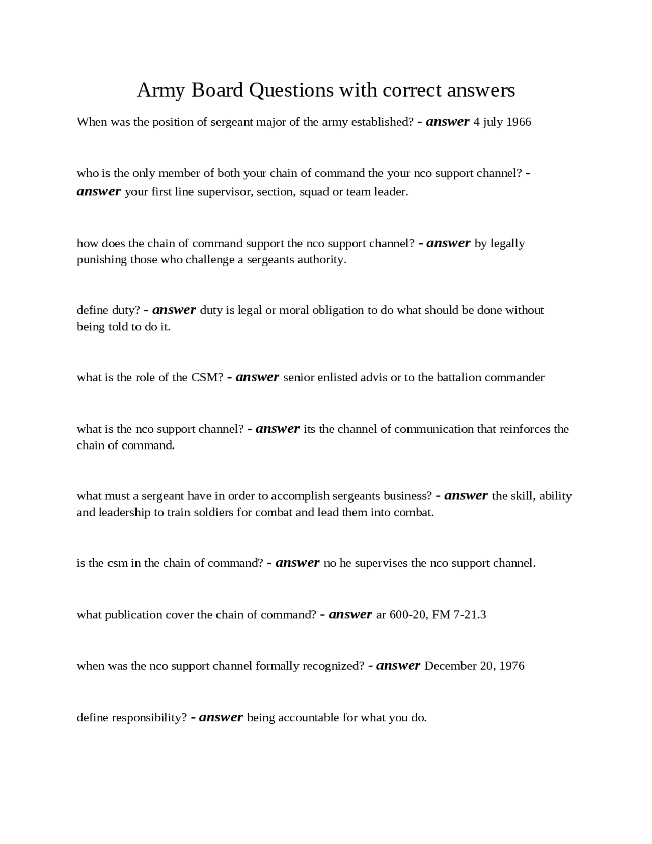 Army Board Questions with correct answers | Exams Law | Docsity