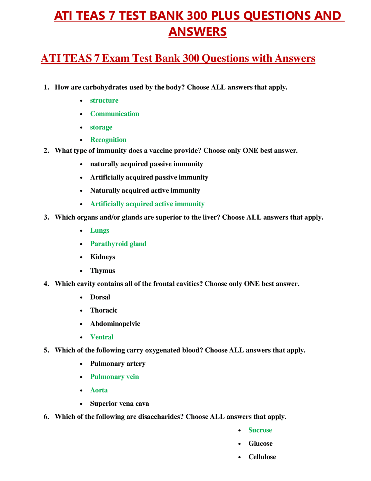ATI TEAS 7 Test Bank: 300+ Questions and Answers | Exams Nursing | Docsity