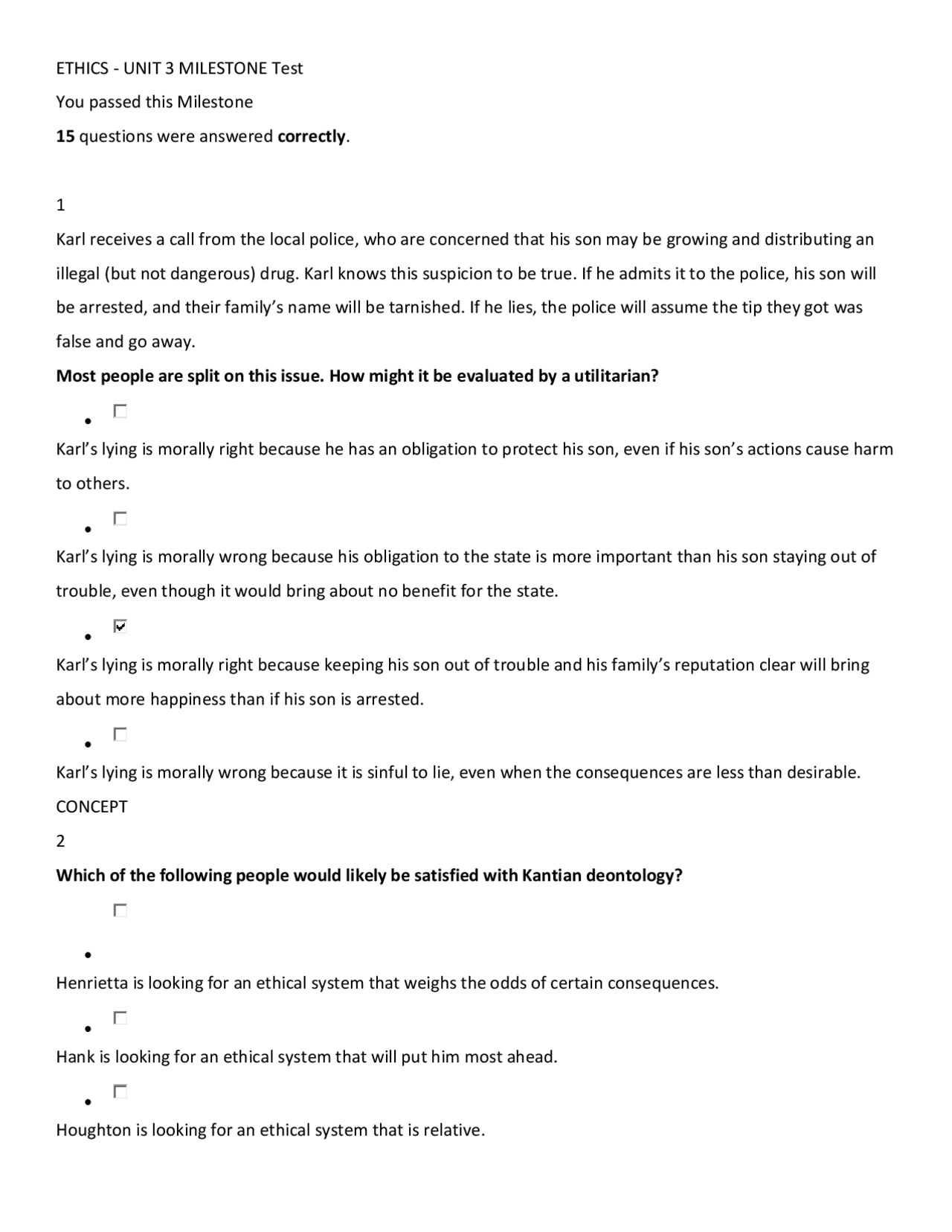 Unit 1, 2, 3, 4 and Final Intro to Ethics Milestone Test Combined ...