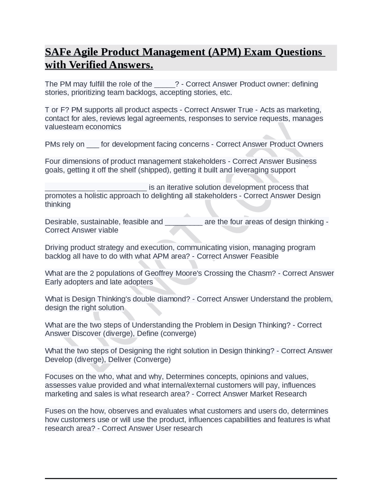 SAFe Agile Product Management (APM) Exam Questions with Verified ...