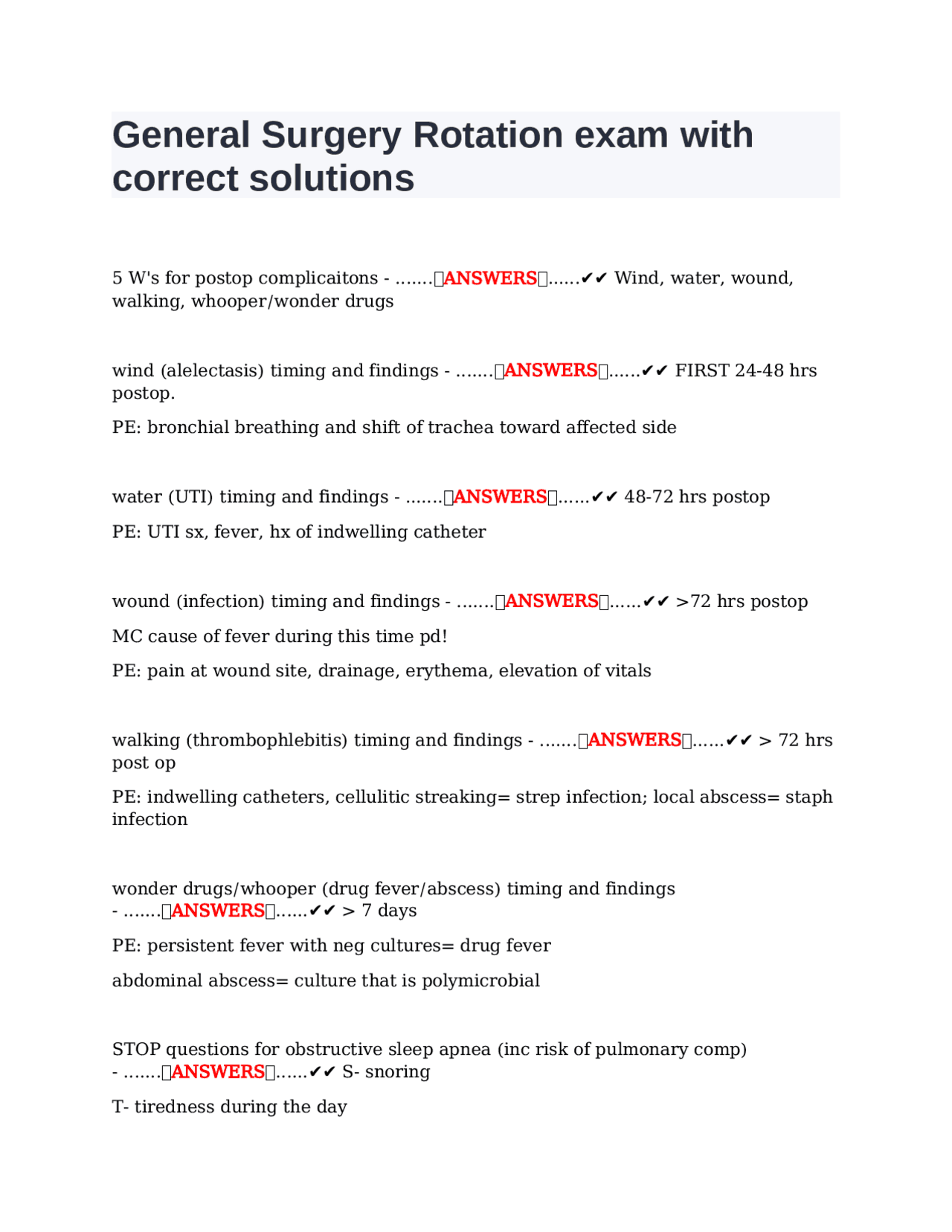 General Surgery Rotation exam with correct solutions | Exams General ...