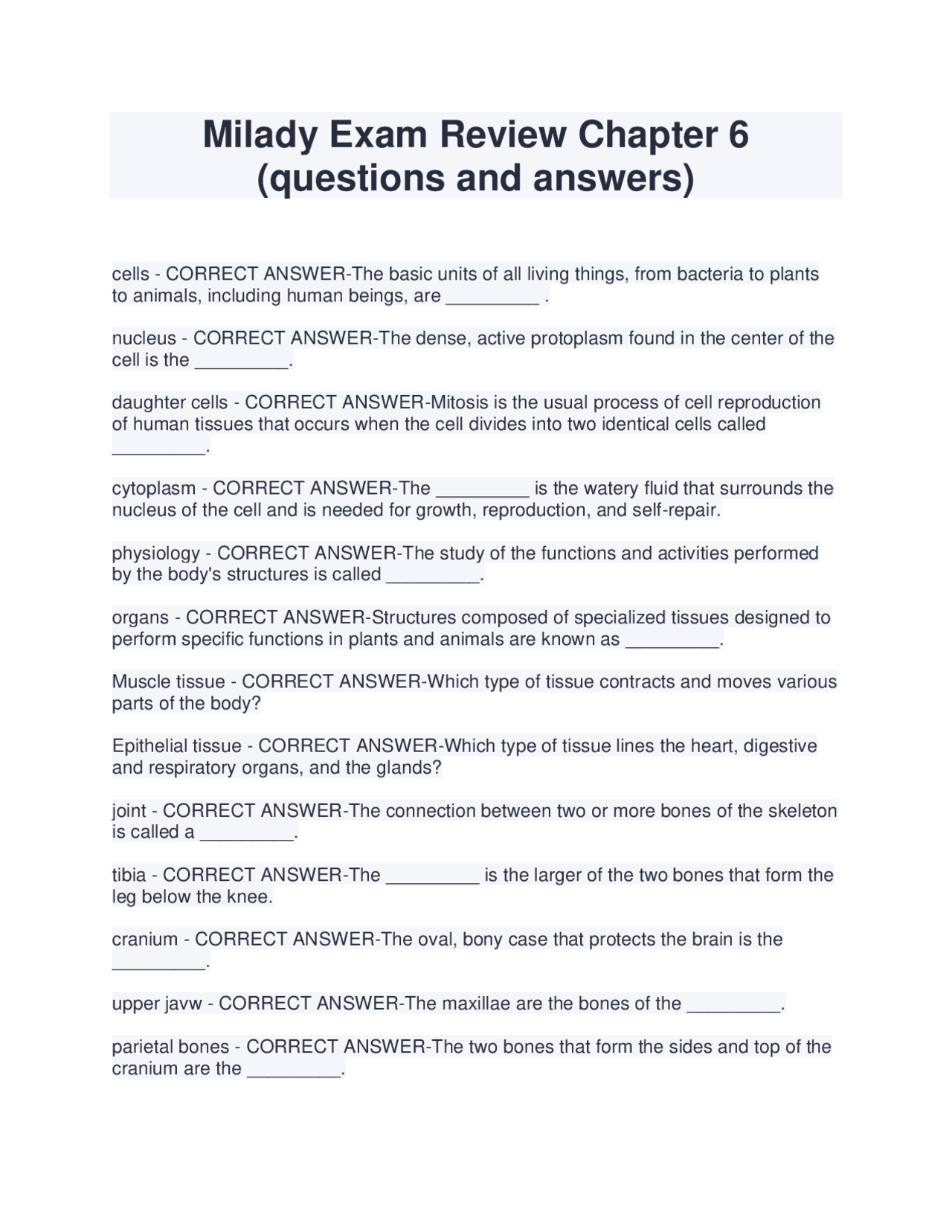 Milady Exam Review Chapter 6 (questions and answers) | Exams Nursing ...