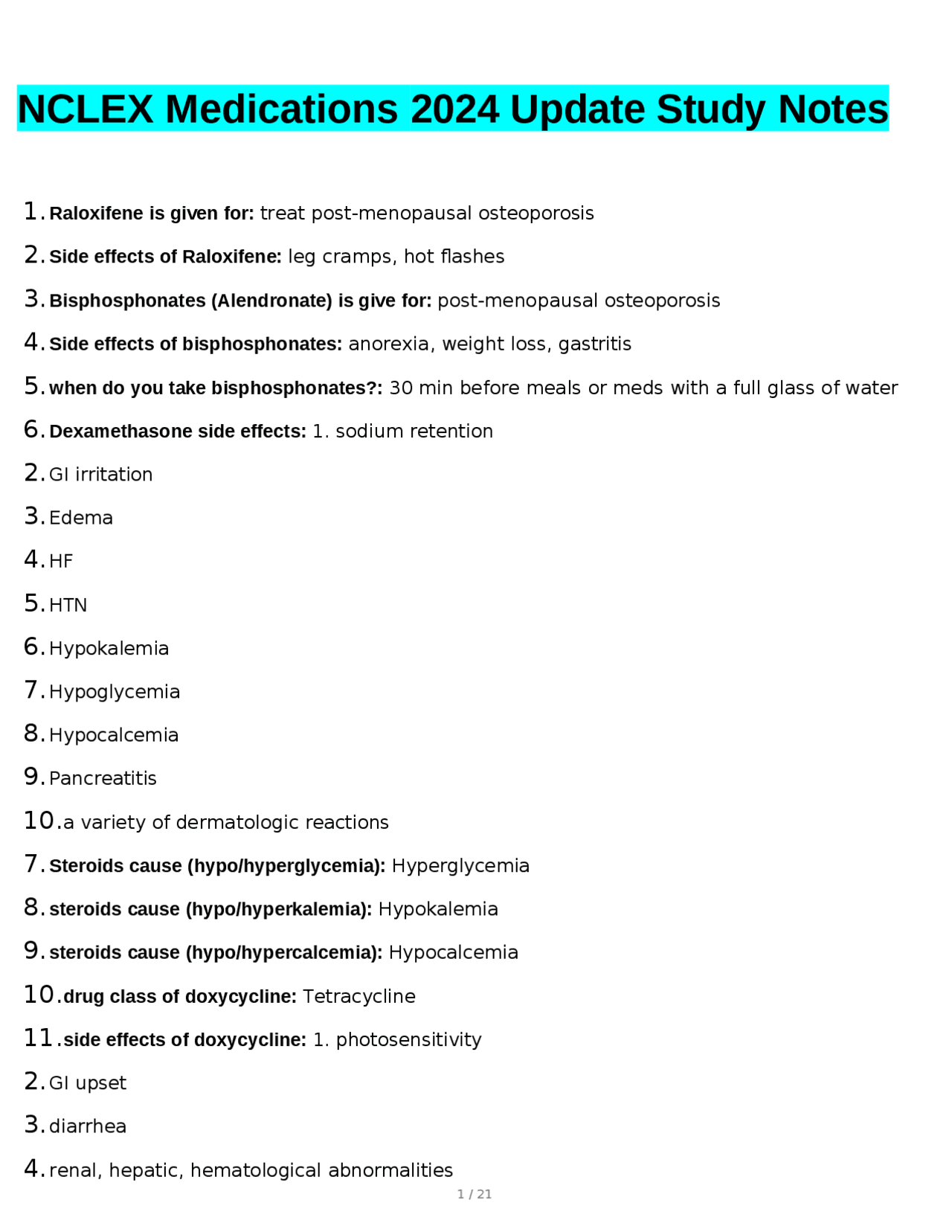 NCLEX Medications 2024 Update Study Notes | Study Guides, Projects ...