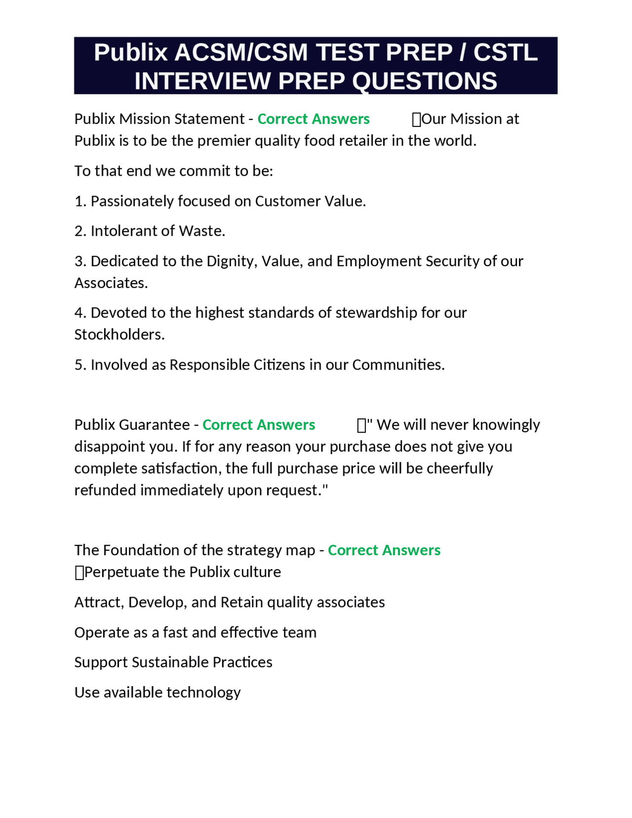 Publix ACSM/CSM TEST PREP / CSTL INTERVIEW PREP QUESTIONS | Exams ...