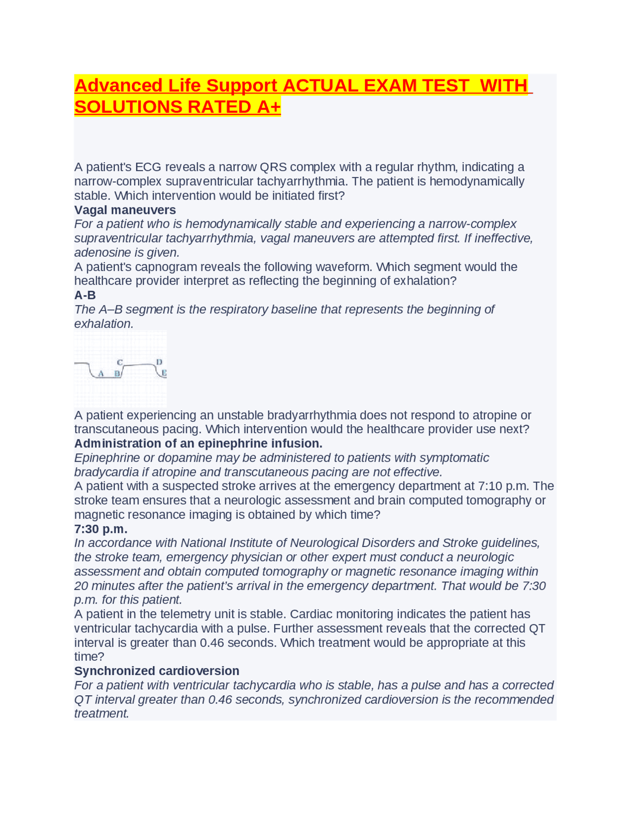 Advanced Life Support ACTUAL EXAM TEST WITH SOLUTIONS RATED A+ | Exams ...