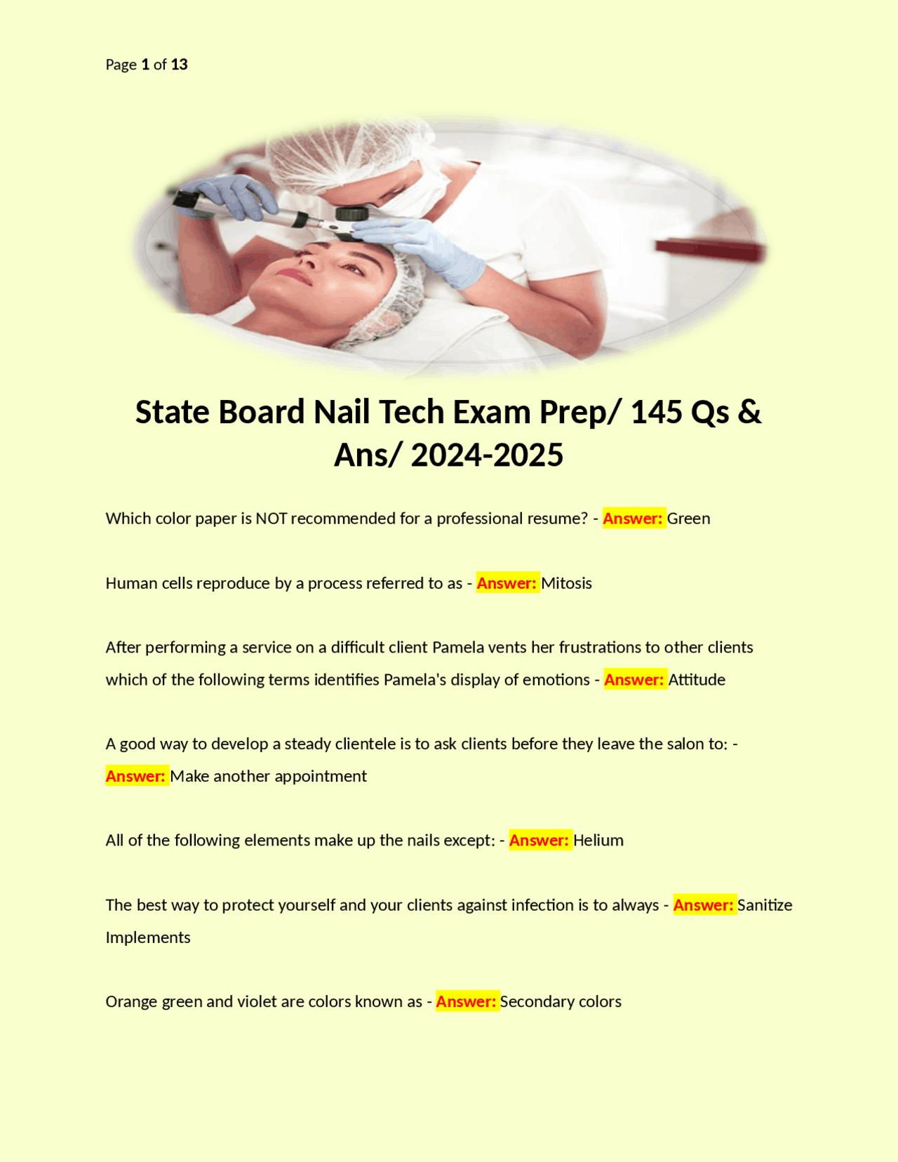 State Board Nail Tech Exam Prep/ 145 Qs & Ans/ 2024-2025. | Exams ...